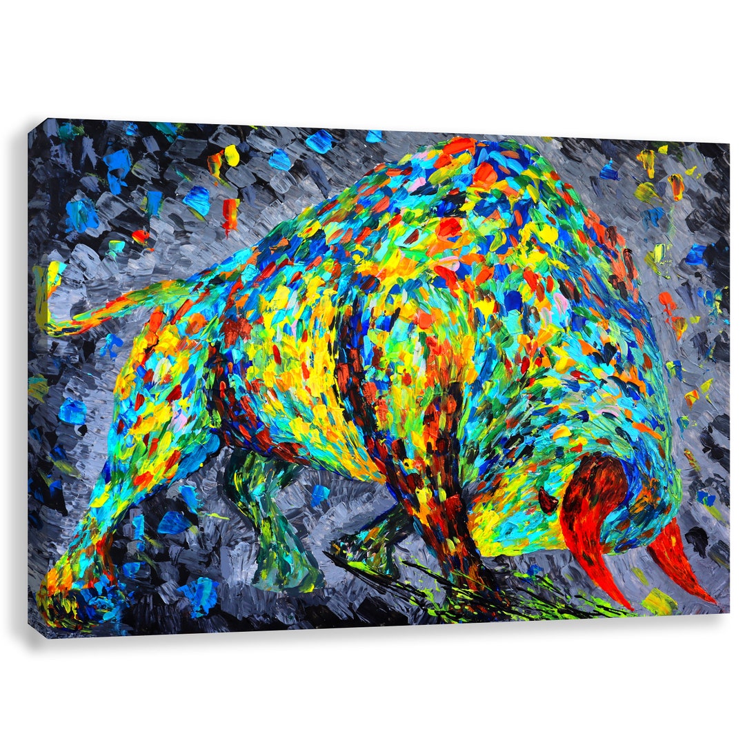 Bull Print Painting, Bull Bear Painting Wall Street Poster, Bull Bear ...
