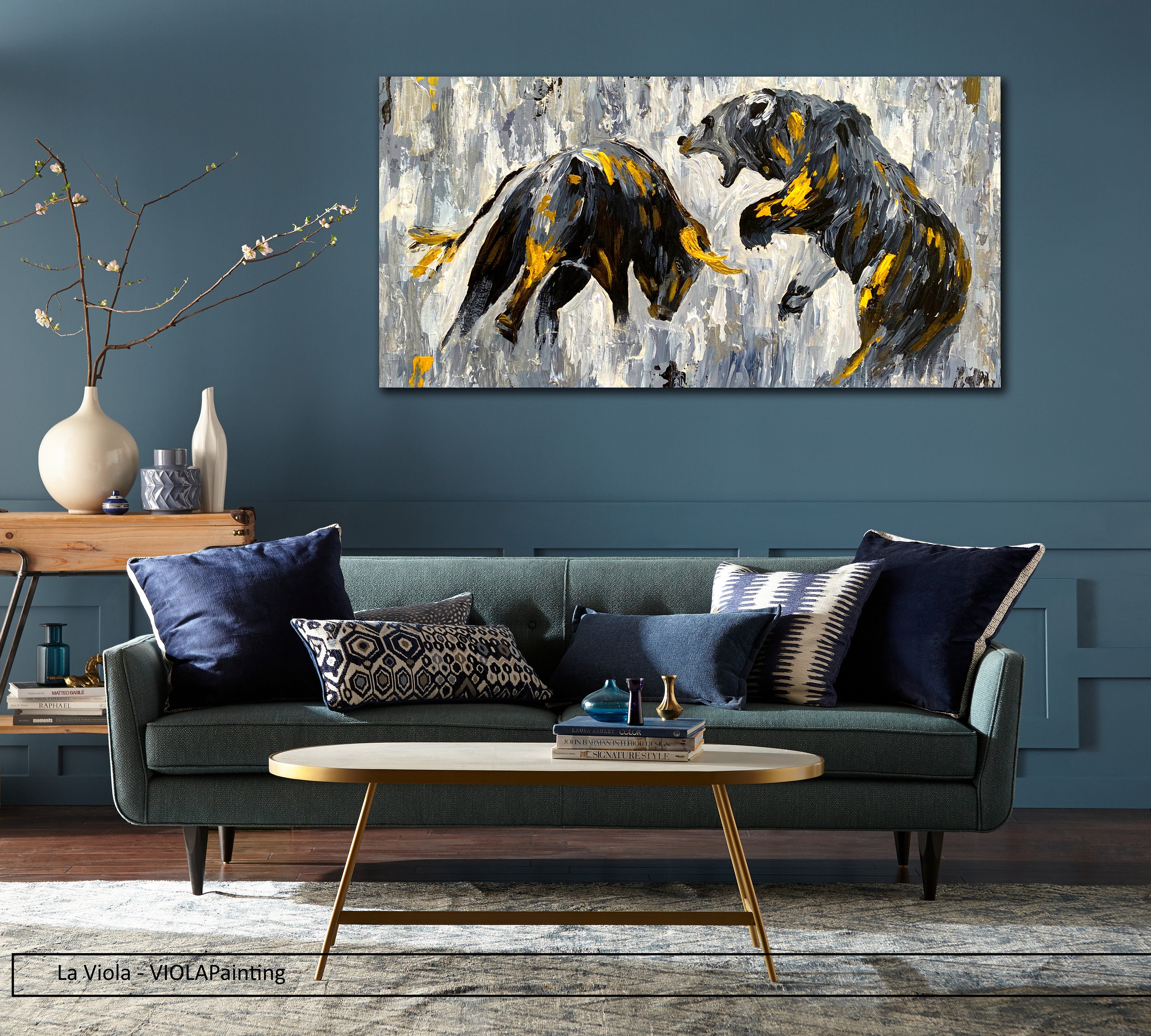 Bull Print Painting, Bull Bear Painting Wall Street Poster, Bull Bear ...