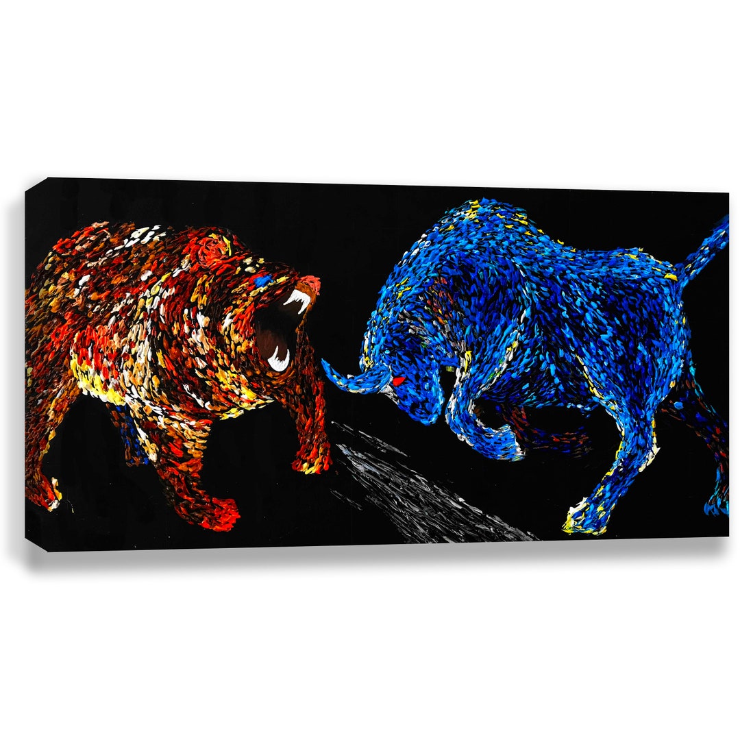 Bull Print Painting, Bull Bear Painting Wall Street Poster, Bull Bear ...