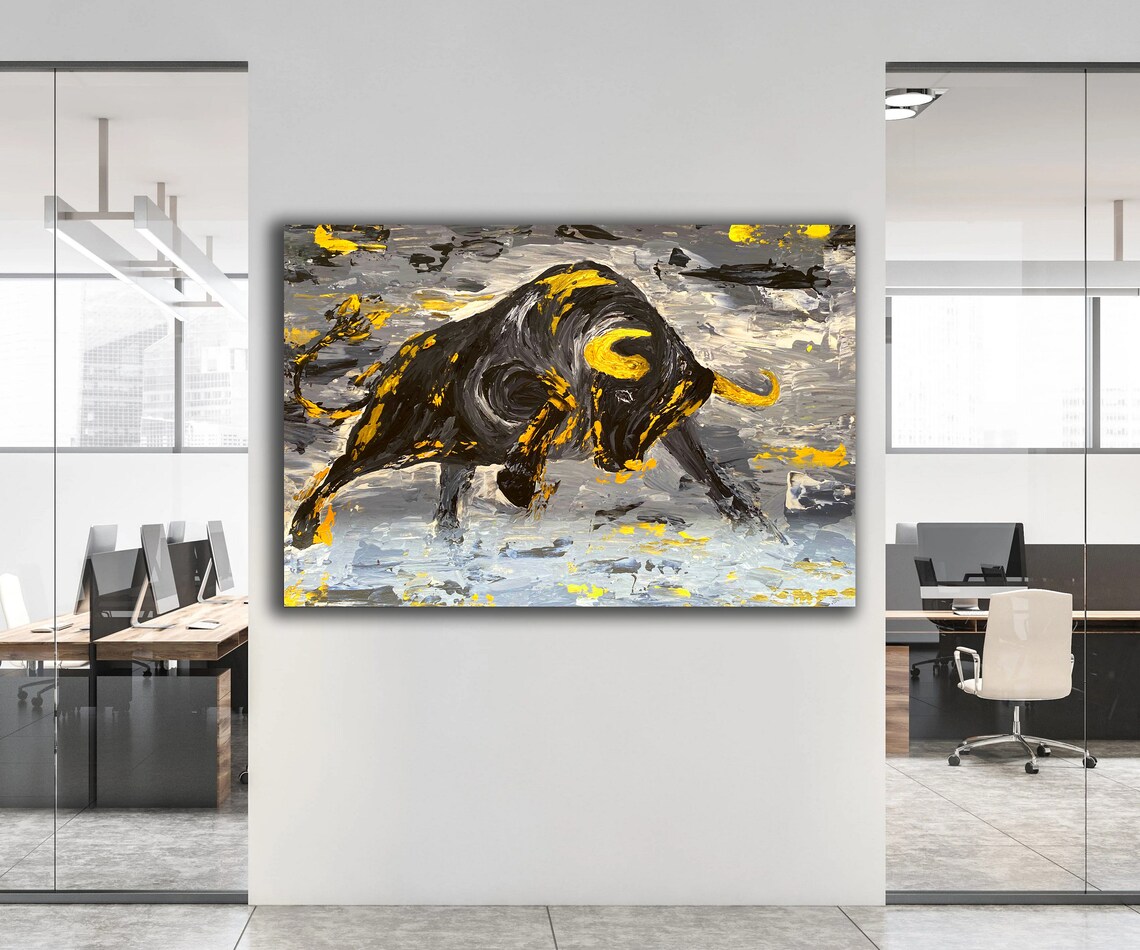 Bull Print Painting, Bull Bear Painting Wall Street Poster, Bull Bear ...