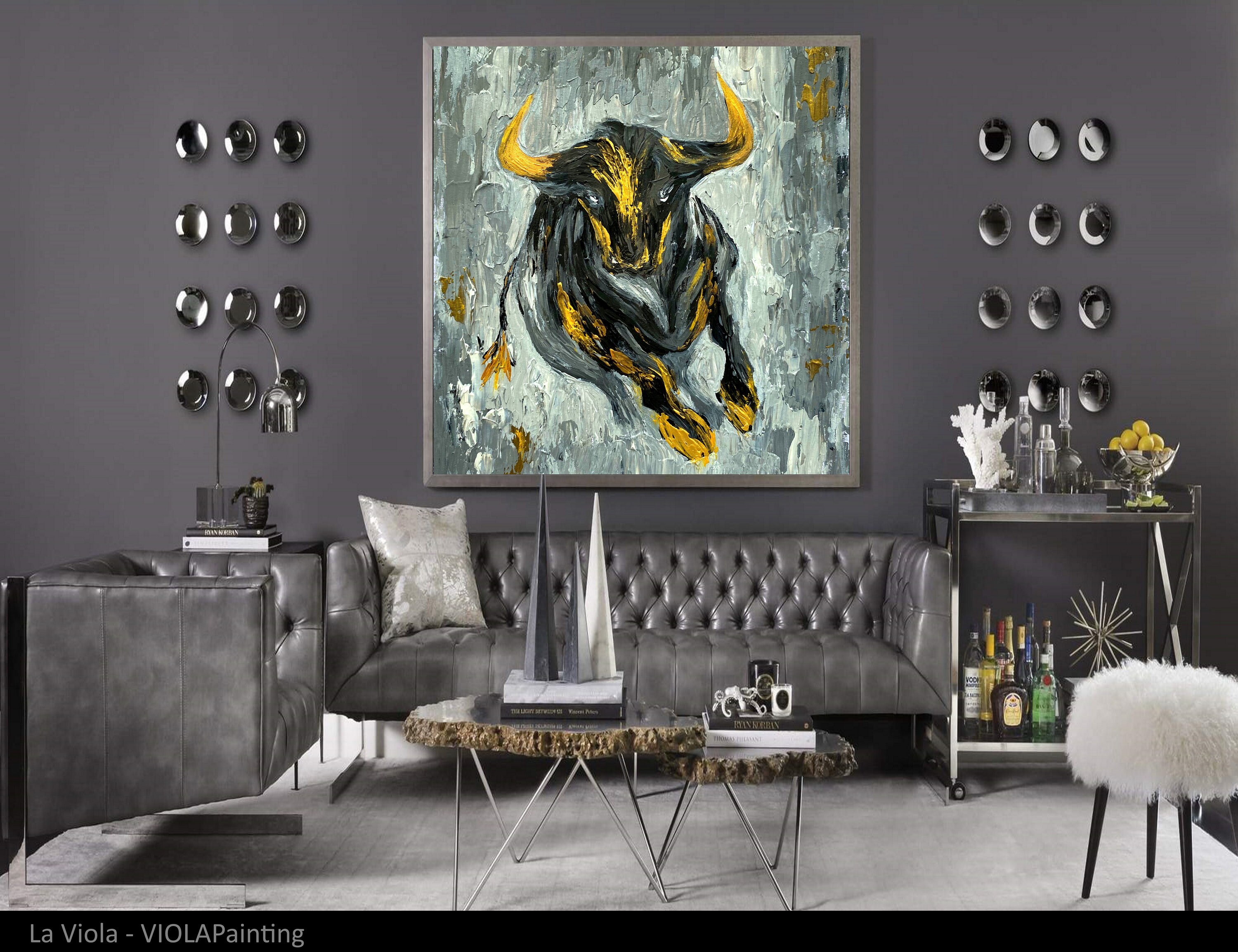 Bull Print Painting, Bull Bear Painting Wall Street Poster, Bull Bear ...