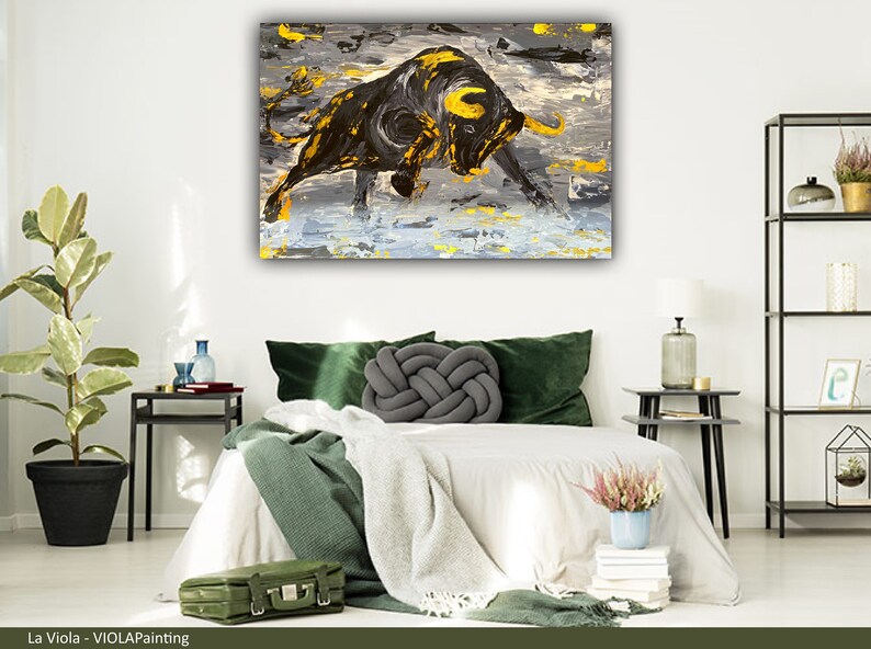 Bull Print Painting, Bull Bear Painting Wall Street Poster, Bull Bear ...