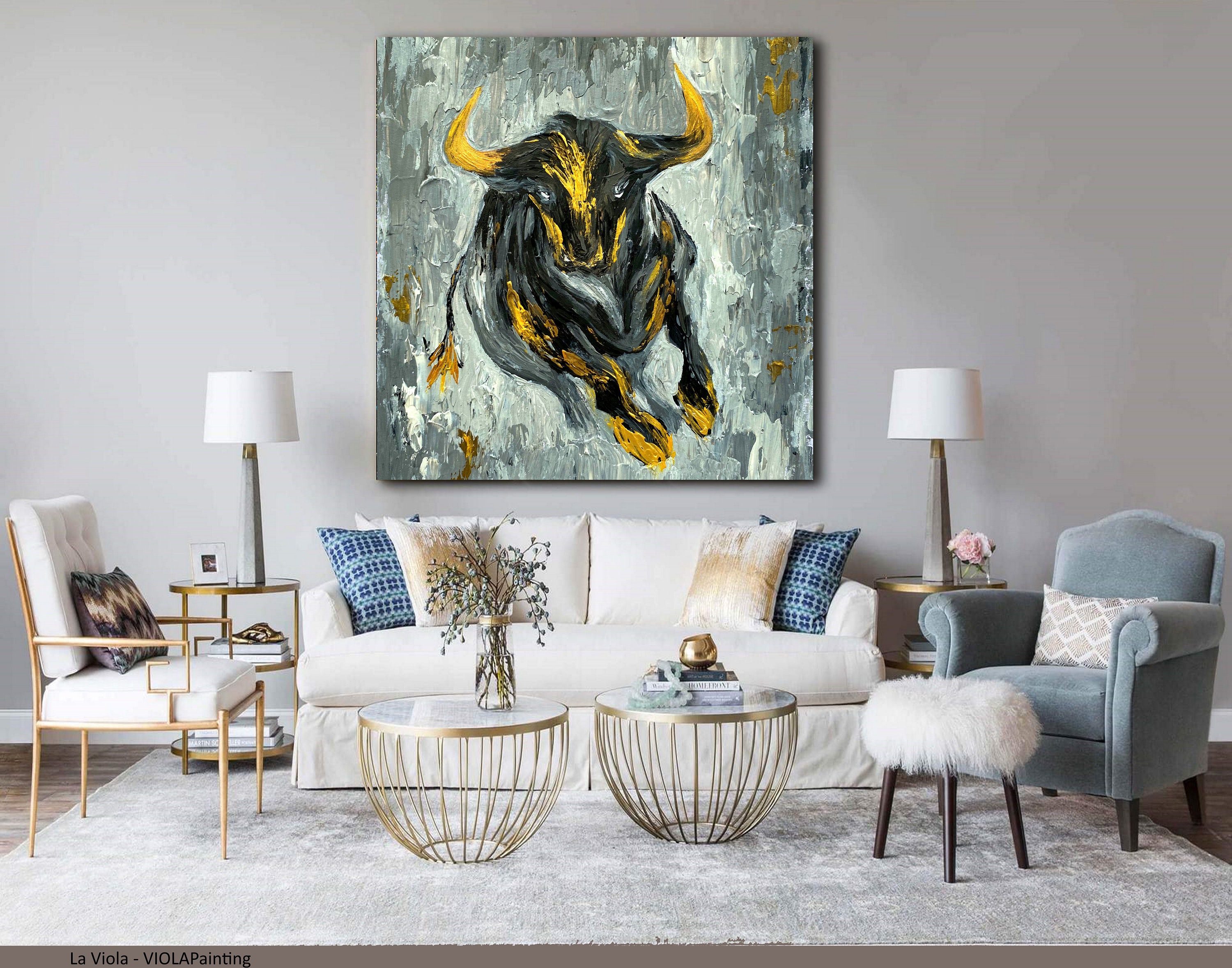 Bull Print Painting, Bull Bear Painting Wall Street Poster, Bull Bear ...