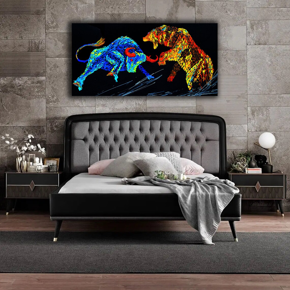 Bull Print Painting, Bull Bear Painting Wall Street Poster, Bull Bear ...