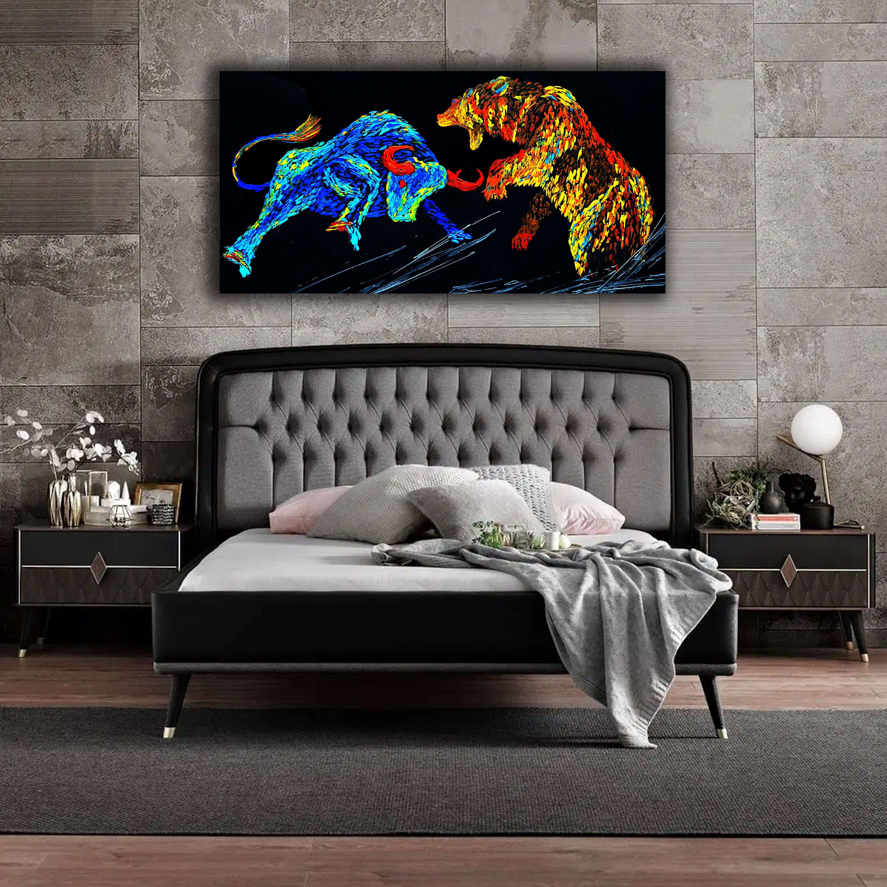 Bull Print Painting, Bull Bear Painting Wall Street Poster, Bull Bear ...