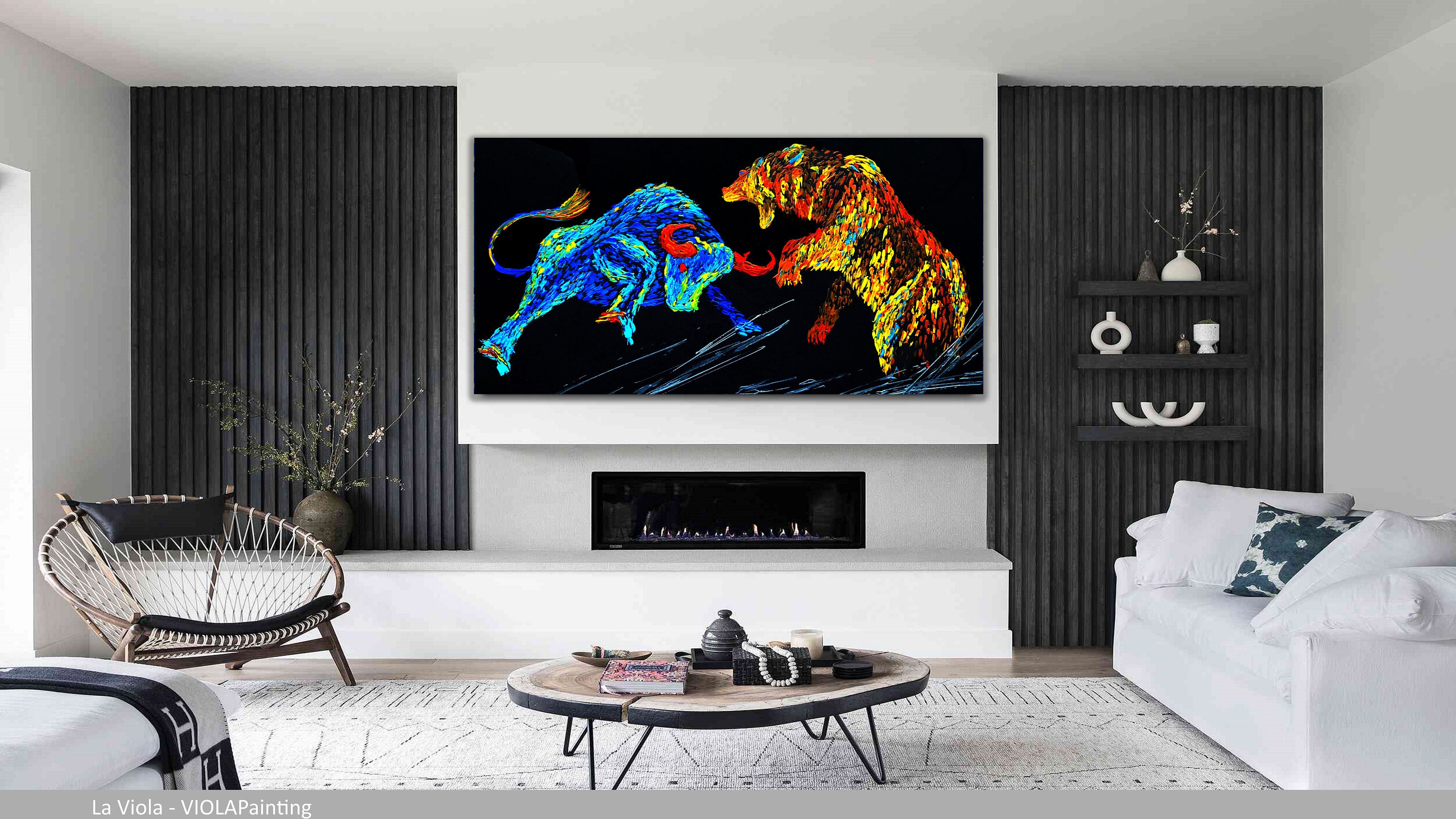 Bull Print Painting, Bull Bear Painting Wall Street Poster, Bull Bear ...