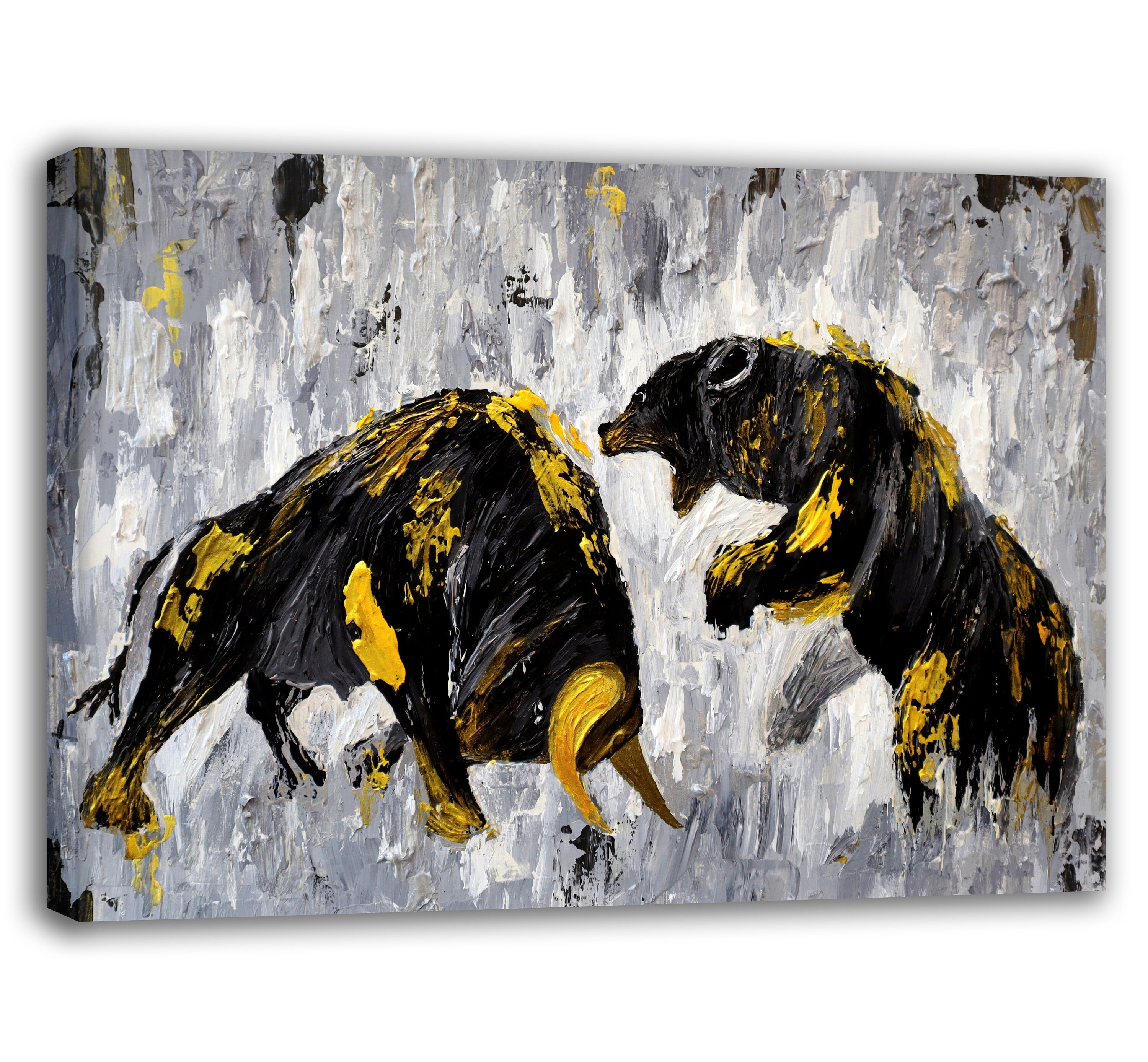 Bull Bear Wall Art Print, Bull Bear Painting Wall Street Poster, Bull ...