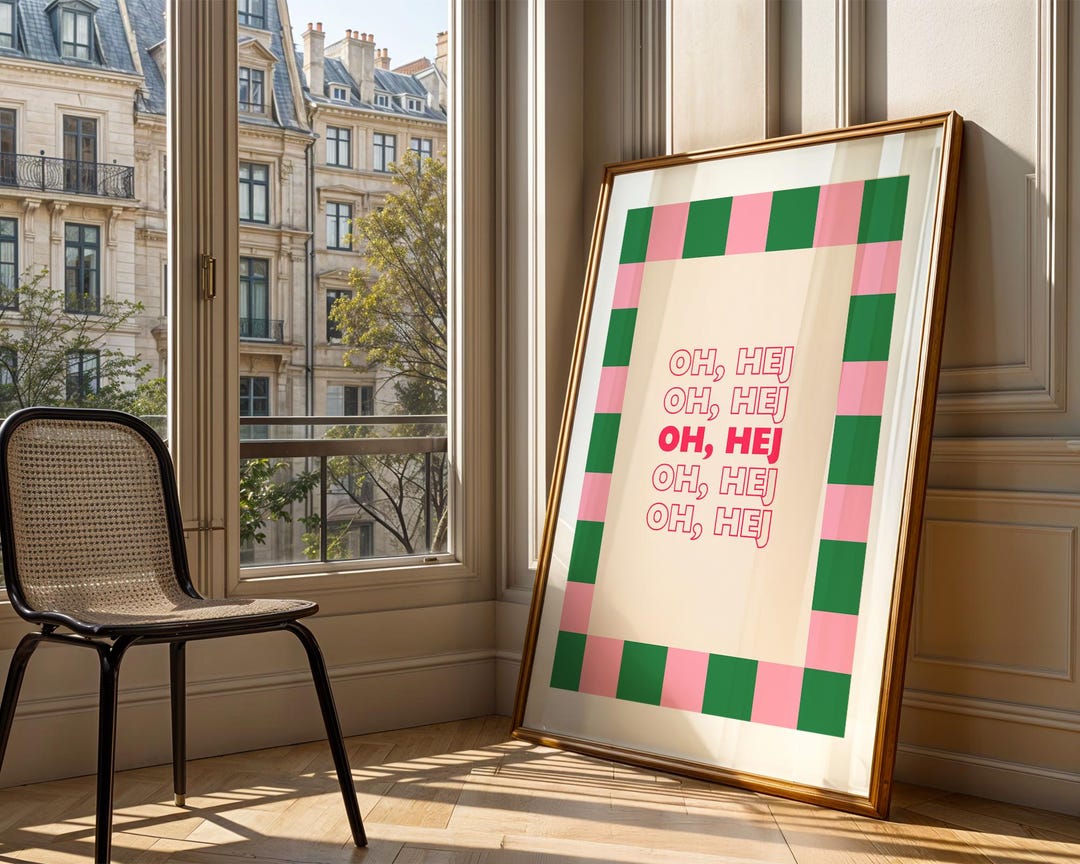 Pink Poster OH, HEJ - Modern Design, Minimalist Wall Art, Typography ...