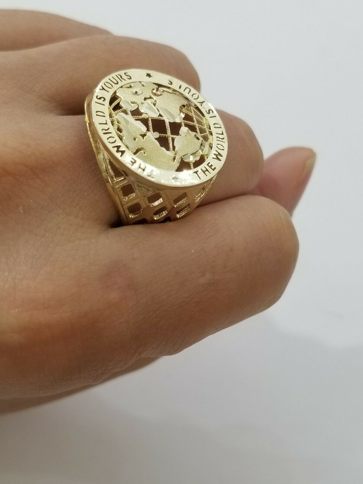 Real 10K Yellow Gold World Map Mens Ring the World is Yours - Etsy