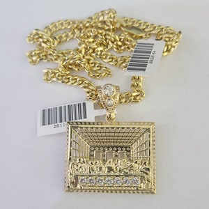 10k Gold Chain Last Supper Pendant Set Miami Cuban Link Necklace 5mm 20 ...