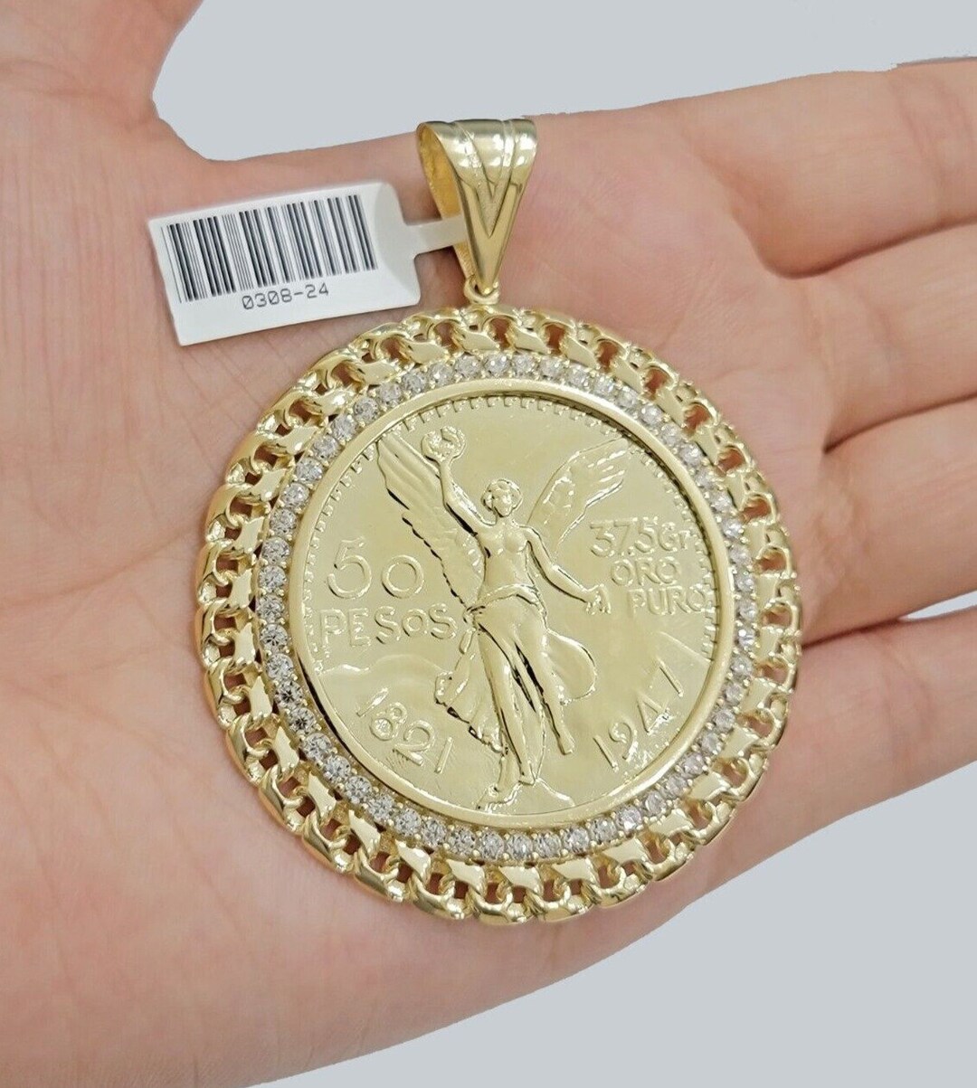 1947 Mexican Centenario Coin Charm Pendant Replica 50 Pesos With Bezel ...