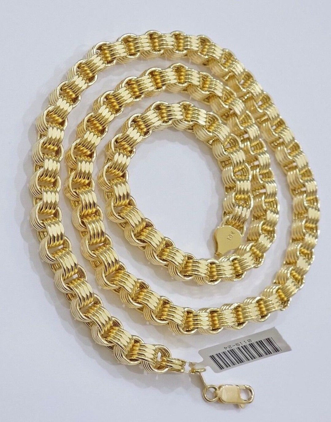 Real Gold Box Byzantine Chain Necklace 7.5mm 10k Yellow 24 Inches Men ...