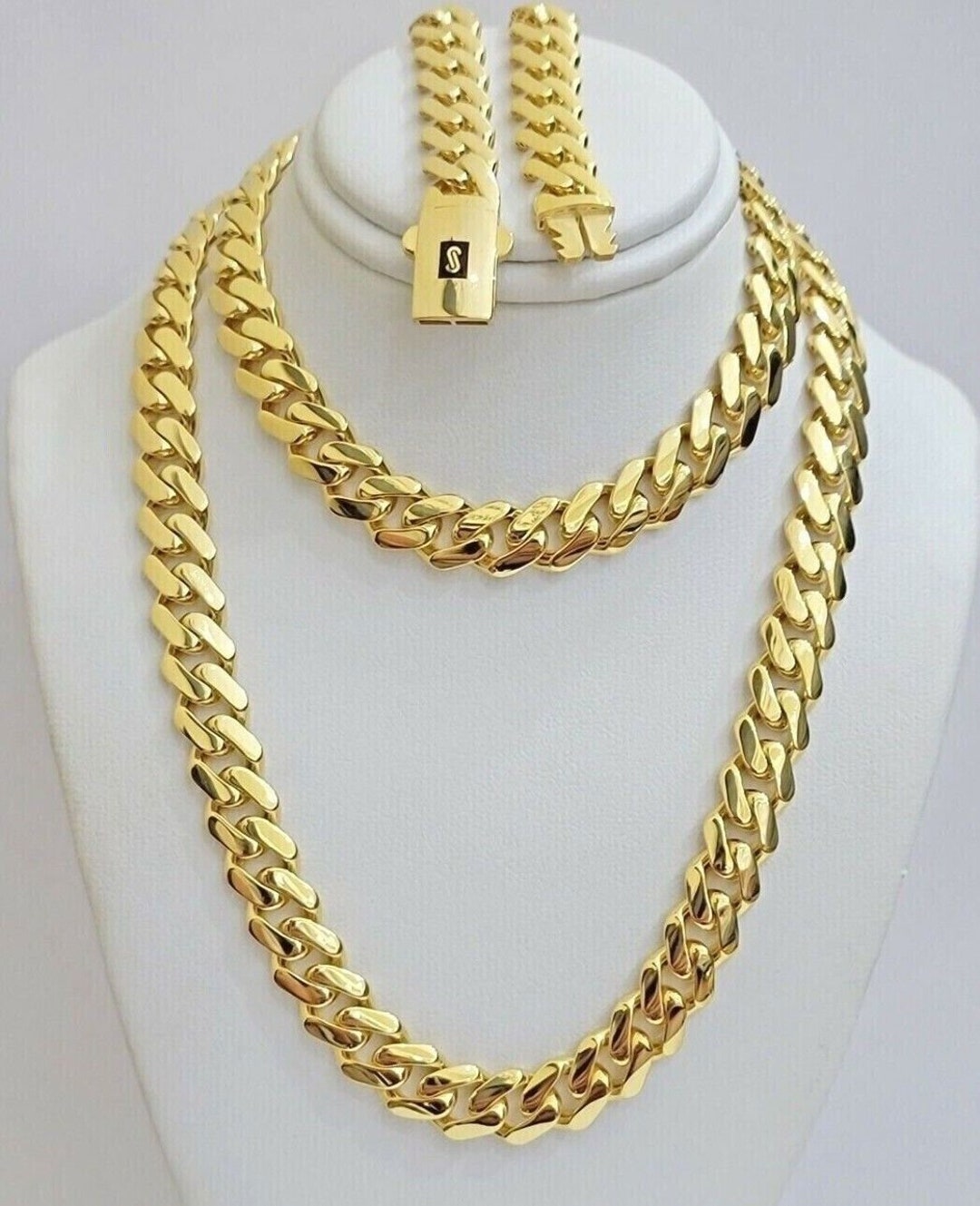 10k Yellow Gold Chain Miami Cuban Royal Monaco Curb Link 9mm Necklace ...