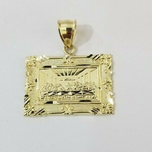 Real 10k Yellow Gold Rope Chain Last Supper Charm Pendant Set 3mm ...