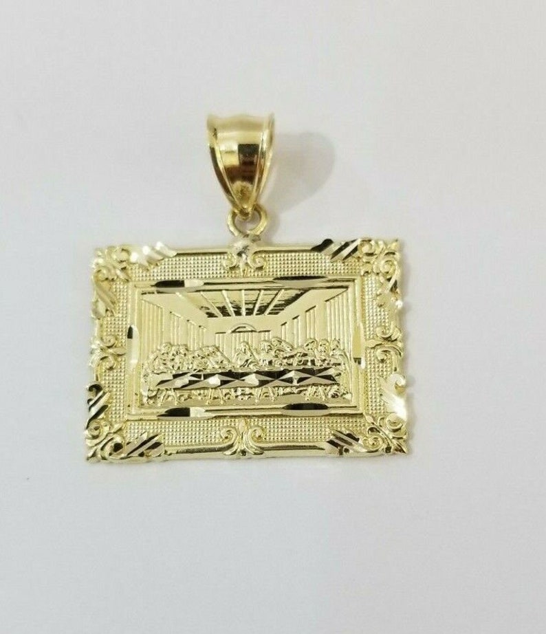 Real 10k Yellow Gold Rope Chain Last Supper Charm Pendant Set 3mm ...