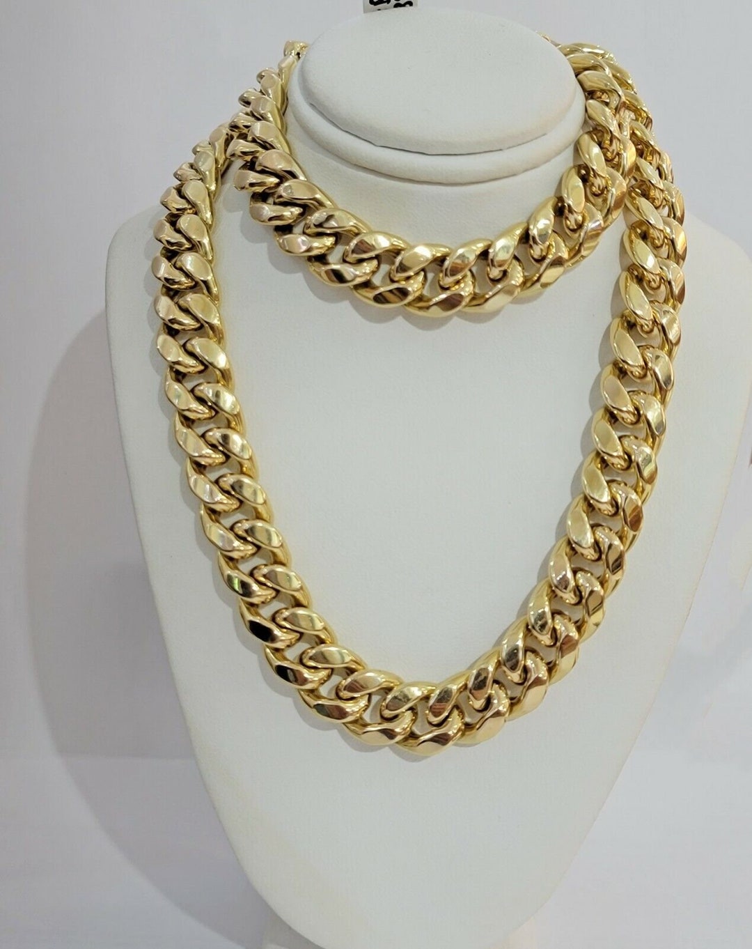 Real 14k Gold 13mm Chain Necklace Miami Cuban Link 2230 Men 14kt Yellow ...