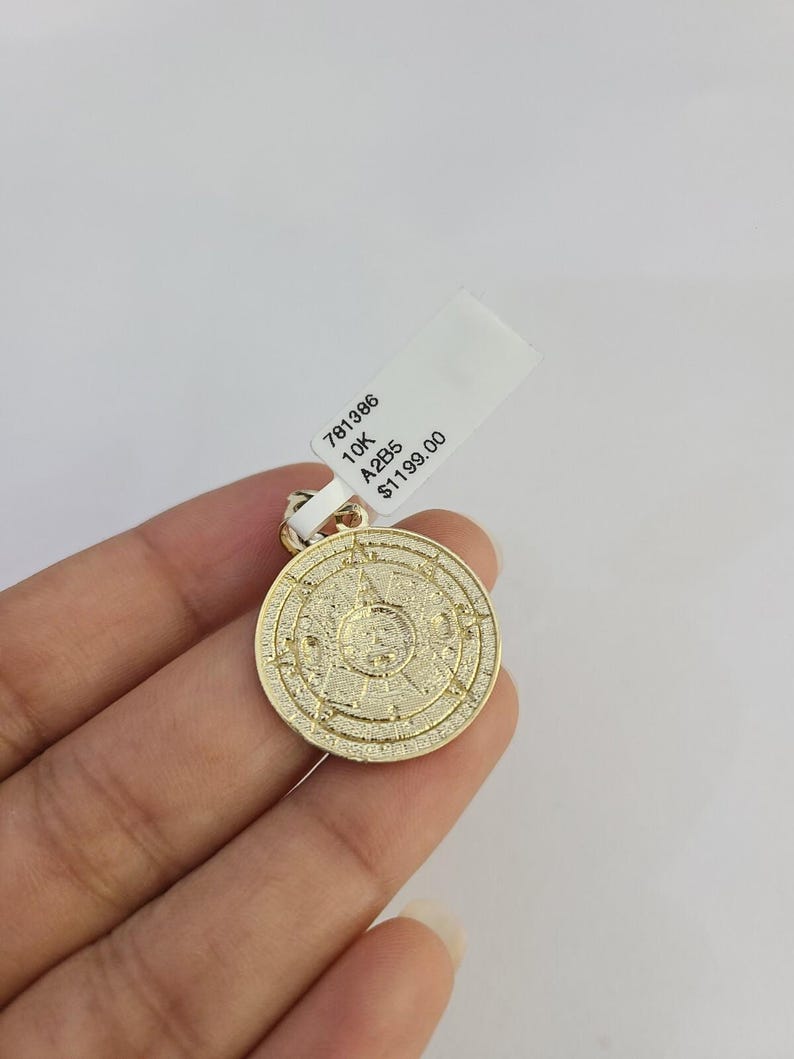 Real 10kt Mayan Calendar Charm Pendant Aztec Round Yellow Gold. - Etsy