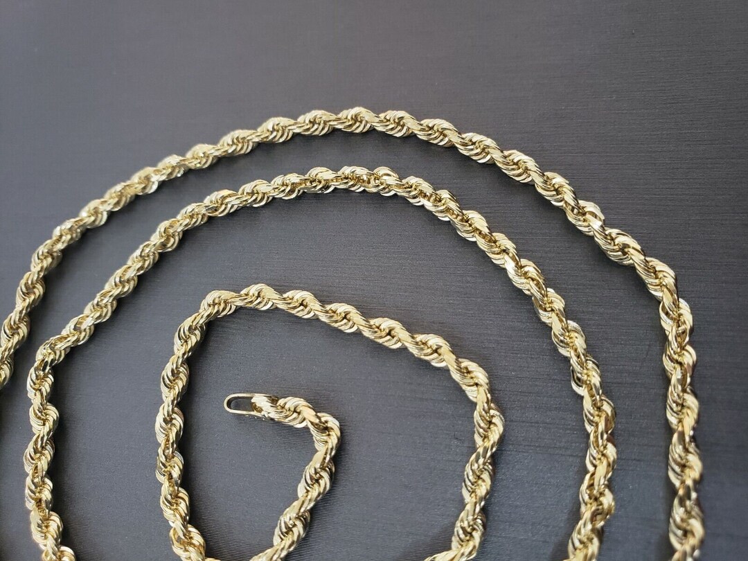 Real 10k Gold Rope Chain 3mm 4mm Necklace 10kt Yellow Gold 16-30 ...