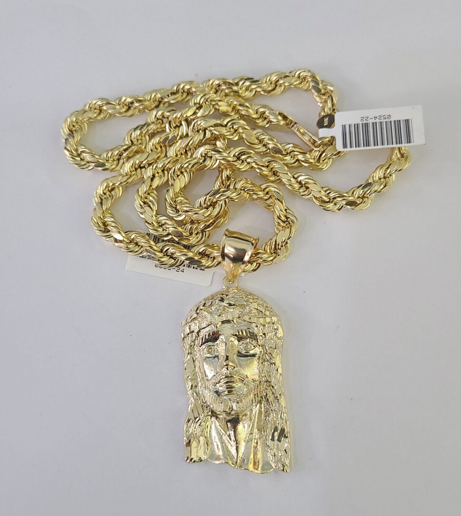 10k Yellow Gold Rope Chain Jesus Head Charm Pendant 18-30'' Inch 7mm ...