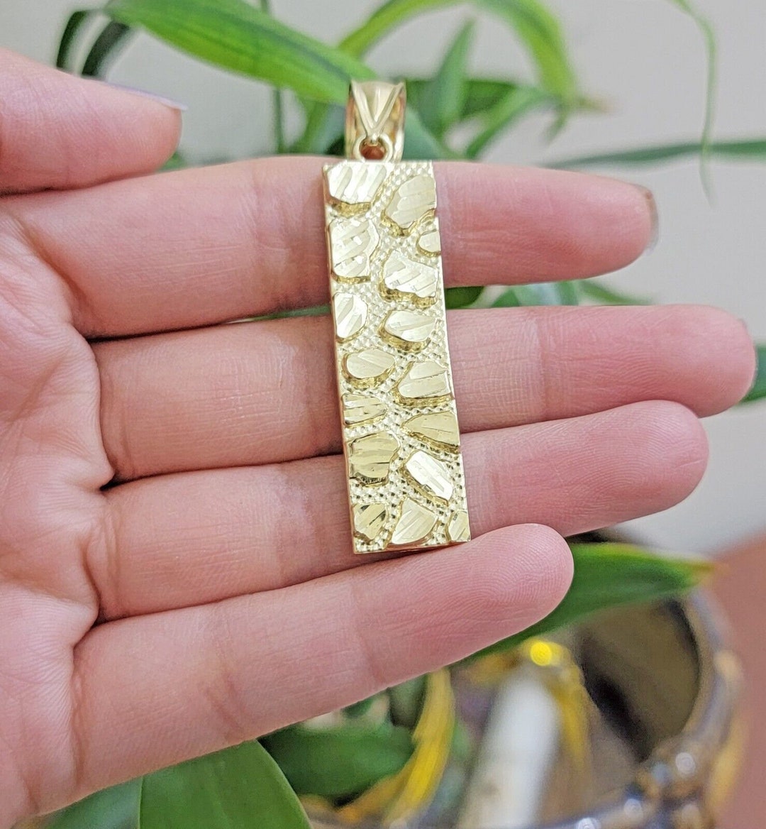 10k Yellow Gold Charm Nugget Bar Mens Pendant Real 10kt , Free Shipping ...