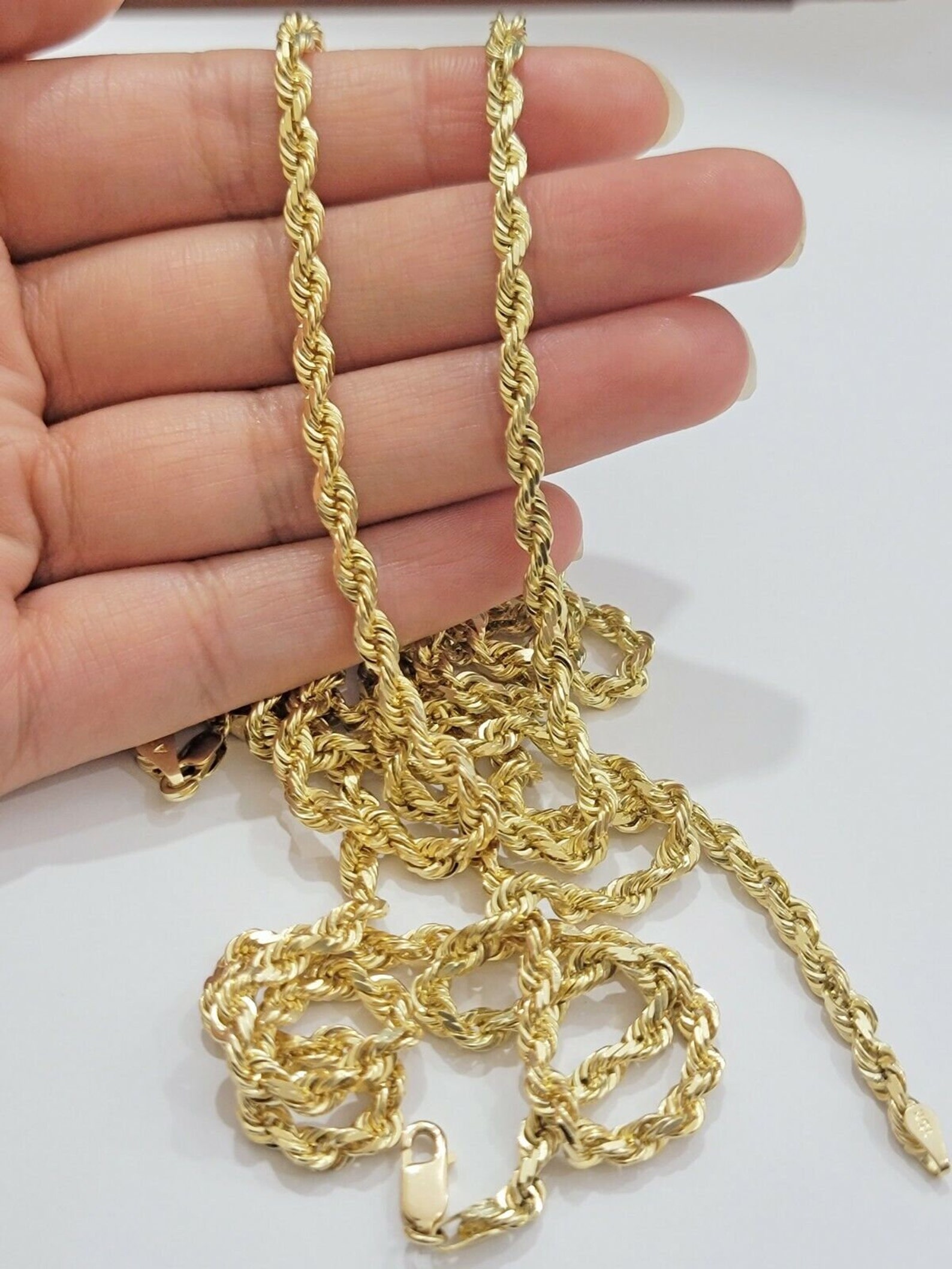 Solid 14k Gold Rope Chain Necklace 4mm 18 30 Inch - Etsy