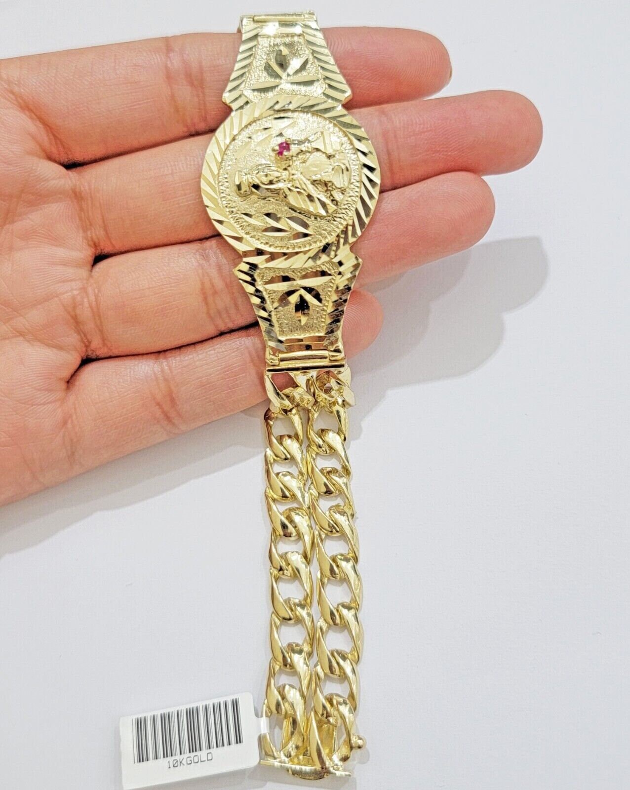Real 10k Gold Bracelet Solid San Barbara 8.25 Inch Cuban Link Box Lock ...