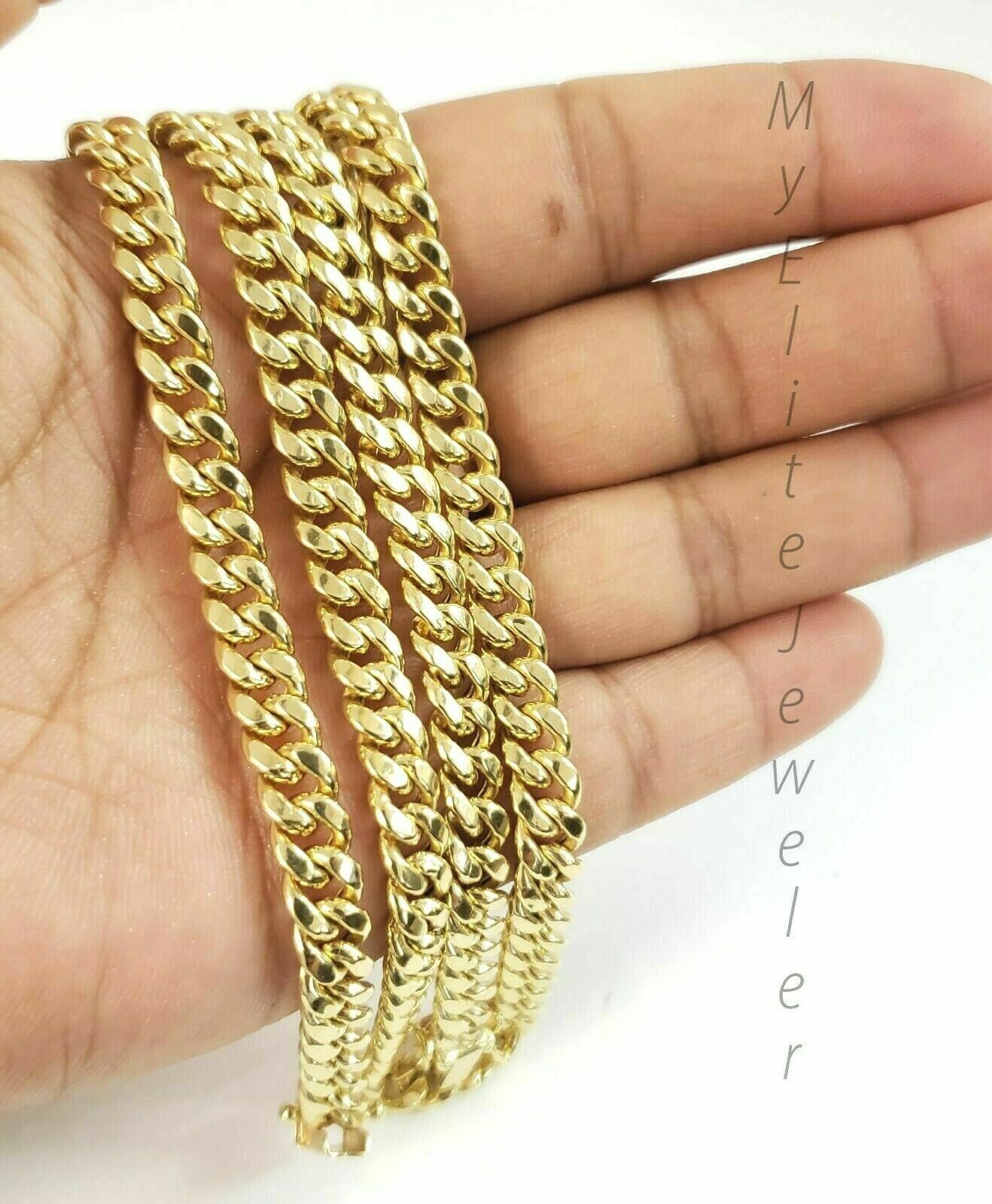 Real 10K Yellow Gold Chain Necklace Miami Cuban Link 6mm 7mm 8mm 9mm ...