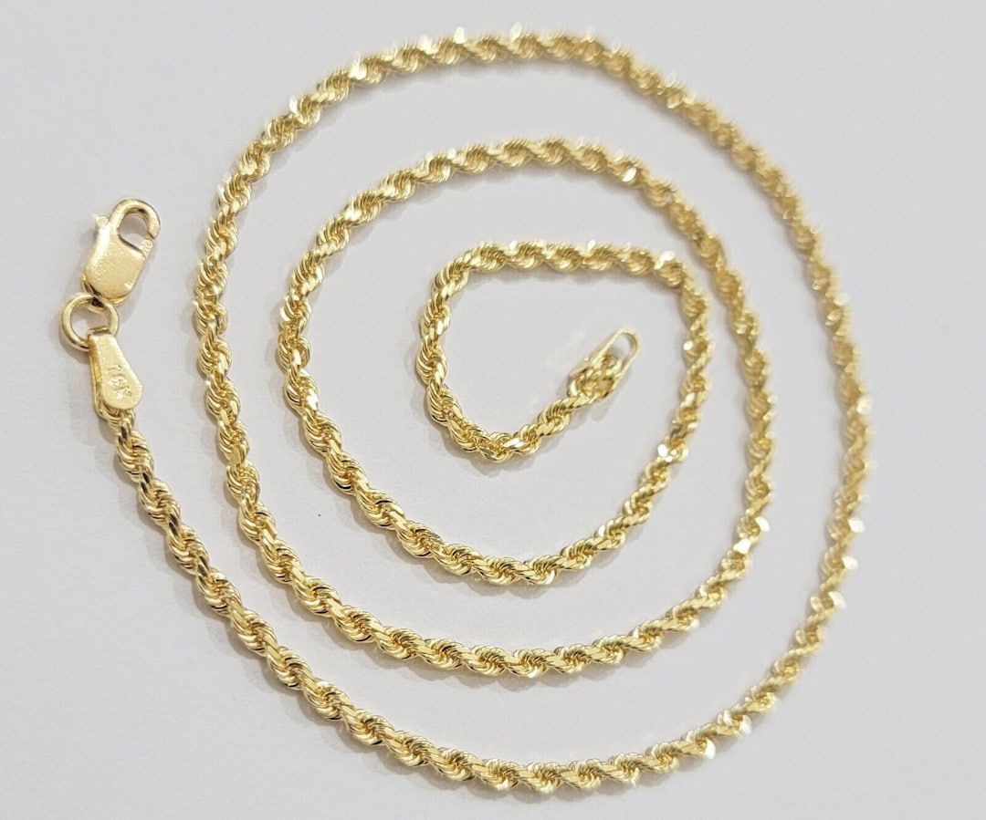 Real 18k Yellow Gold Rope Chain Necklace 20 Inch 2mm Men Women 18 Kt ...