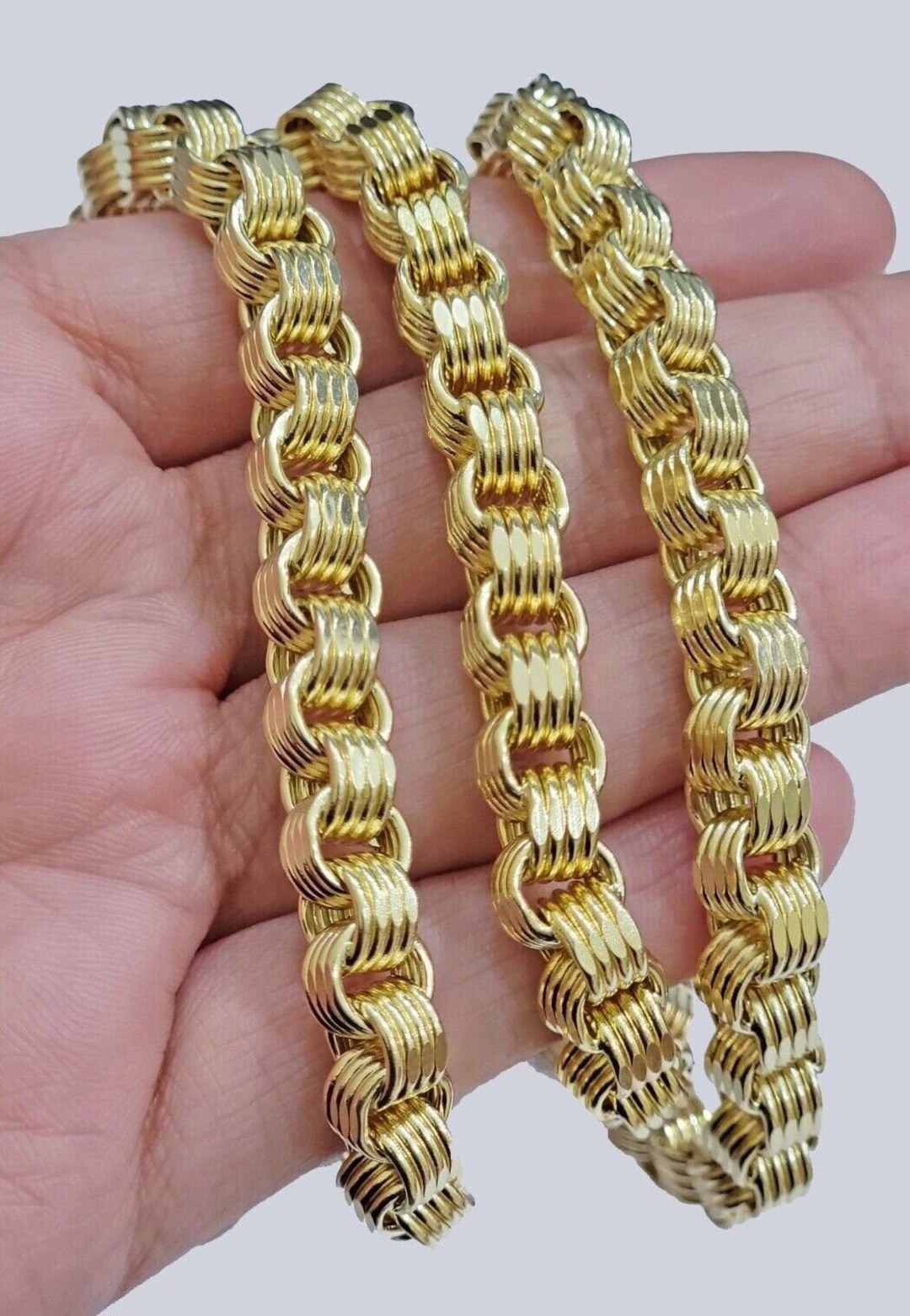 Real Gold Box Byzantine Chain Necklace 7.5mm 10k Yellow 22 Inches Men ...