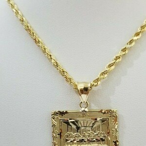 Real 10k Yellow Gold Rope Chain Last Supper Charm Pendant Set 3mm ...