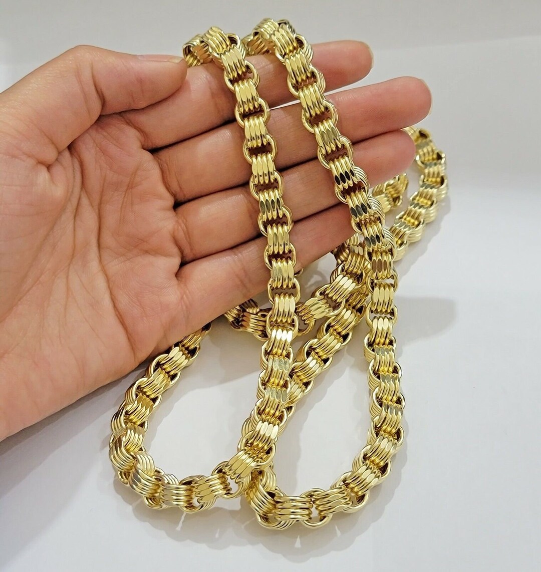 Real Box Byzantine Chain Necklace 7mm 10k Yellow Gold 22 Inches Men's ...