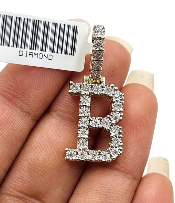 Real 10k Gold Diamond Letter B Initial Alphabet Charm Pendant Men Women 1.2 Etsy