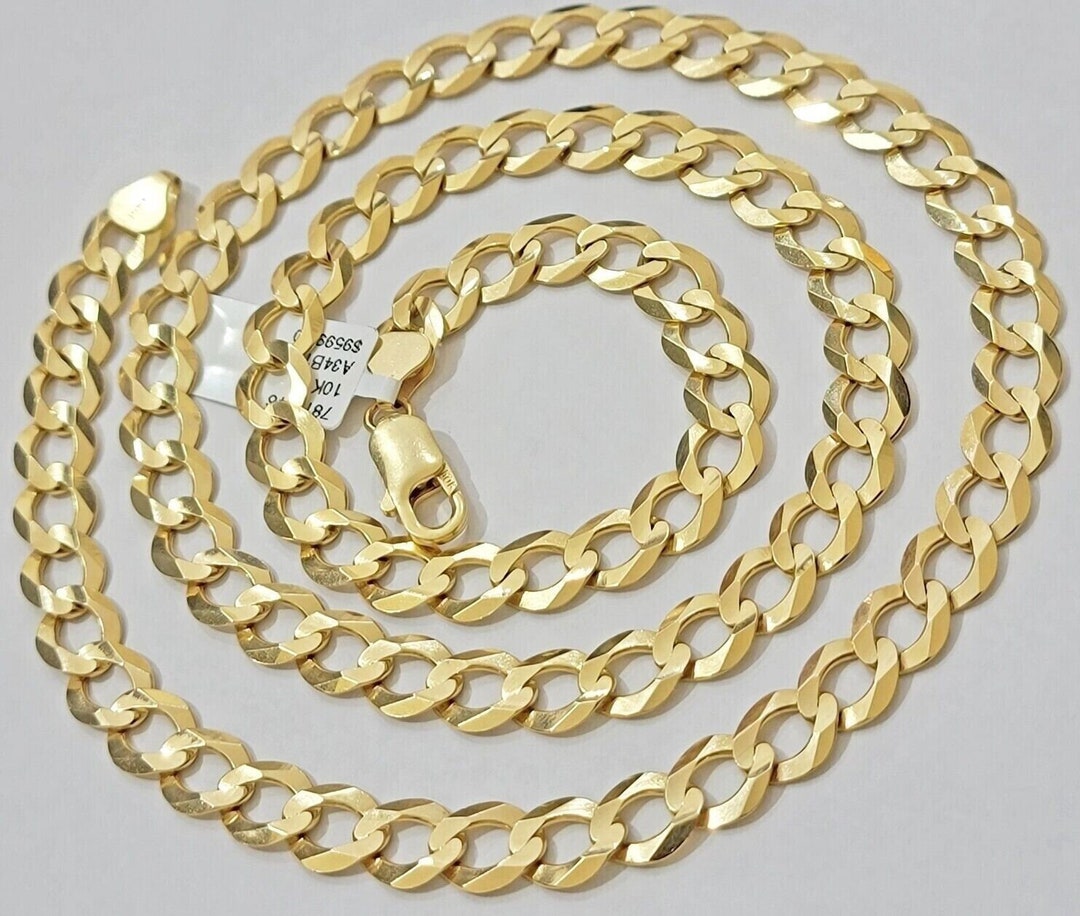 Solid 10k Gold Chain 9mm Mens Necklace Cuban Curb Link 26 Inch Real ...