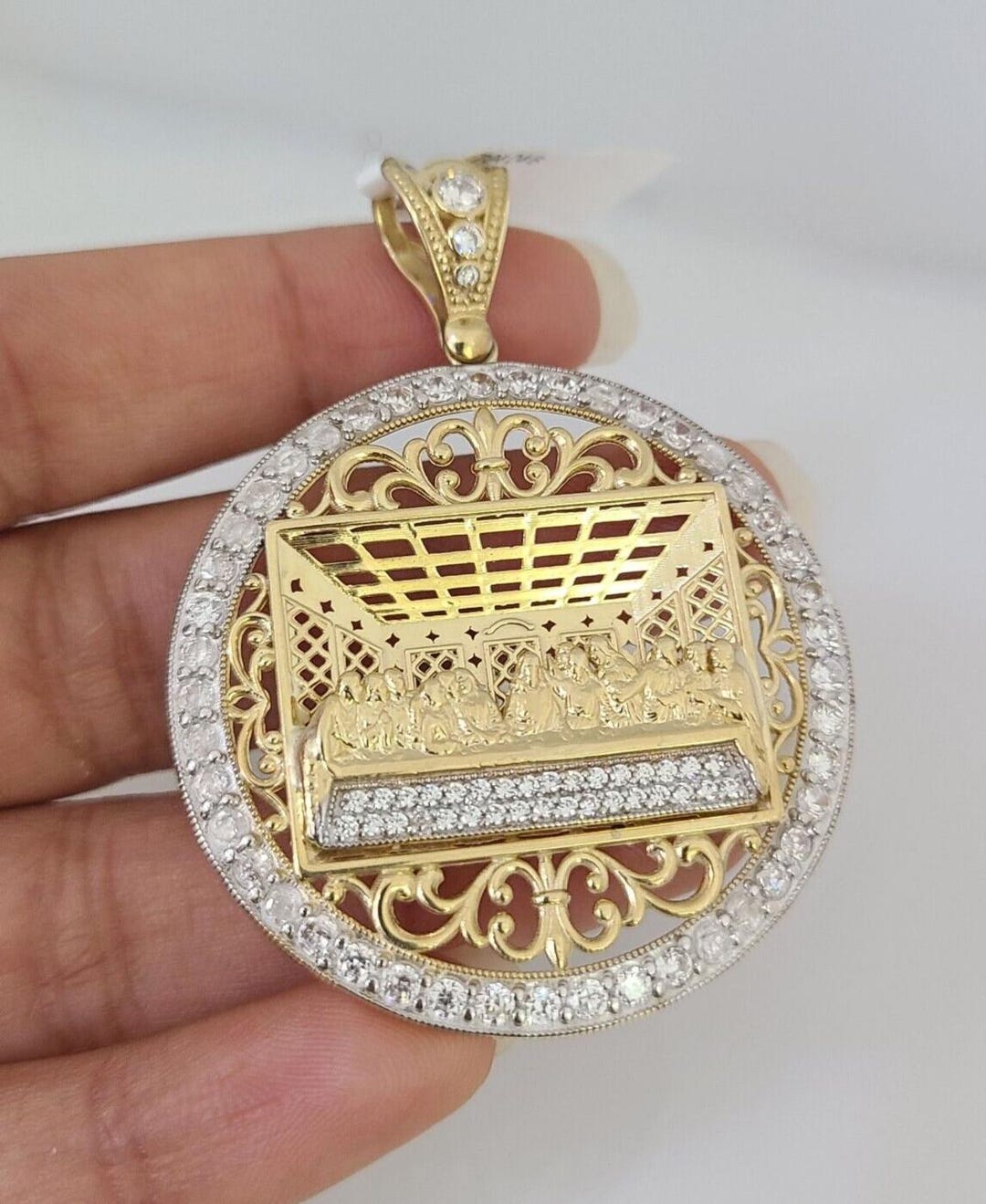 10k Last Supper Charm Pendant Men Real 10kt Religious Medallion Yellow ...