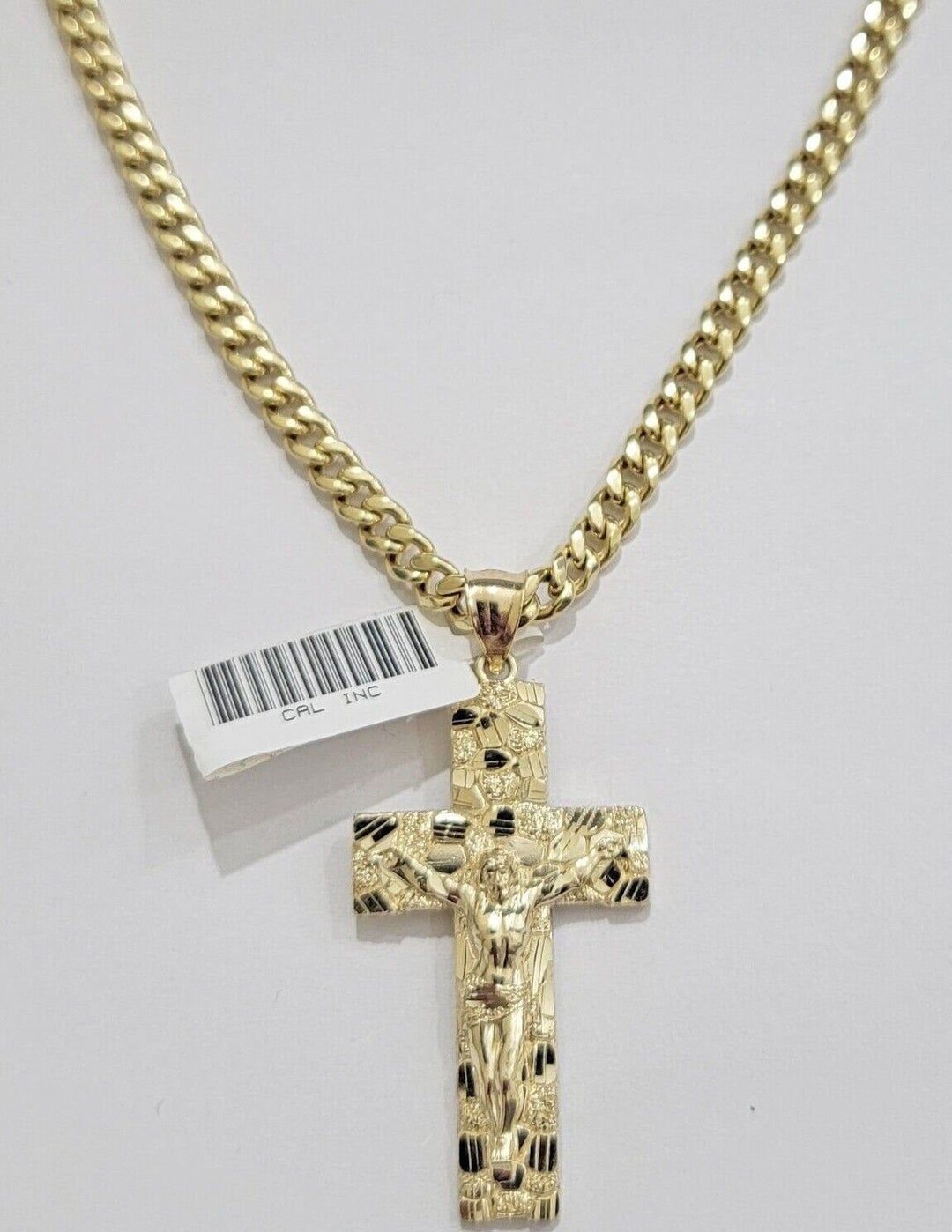 Real 10k Gold Miami Cuban Link Chain Pendant Nugget Charm & 5mm 22inch ...