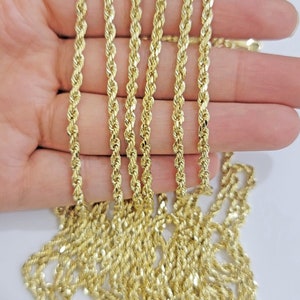 Real 14k Gold Rope Chain Necklace Nugget Cross Charm Pendant Set 3mm 18 ...