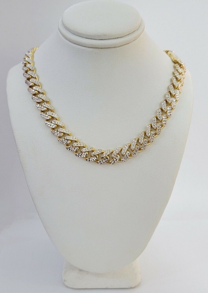 10k Gold Monaco Chain Necklace 9mm 24" Two-tone Diamond Cut Real 10kt ...