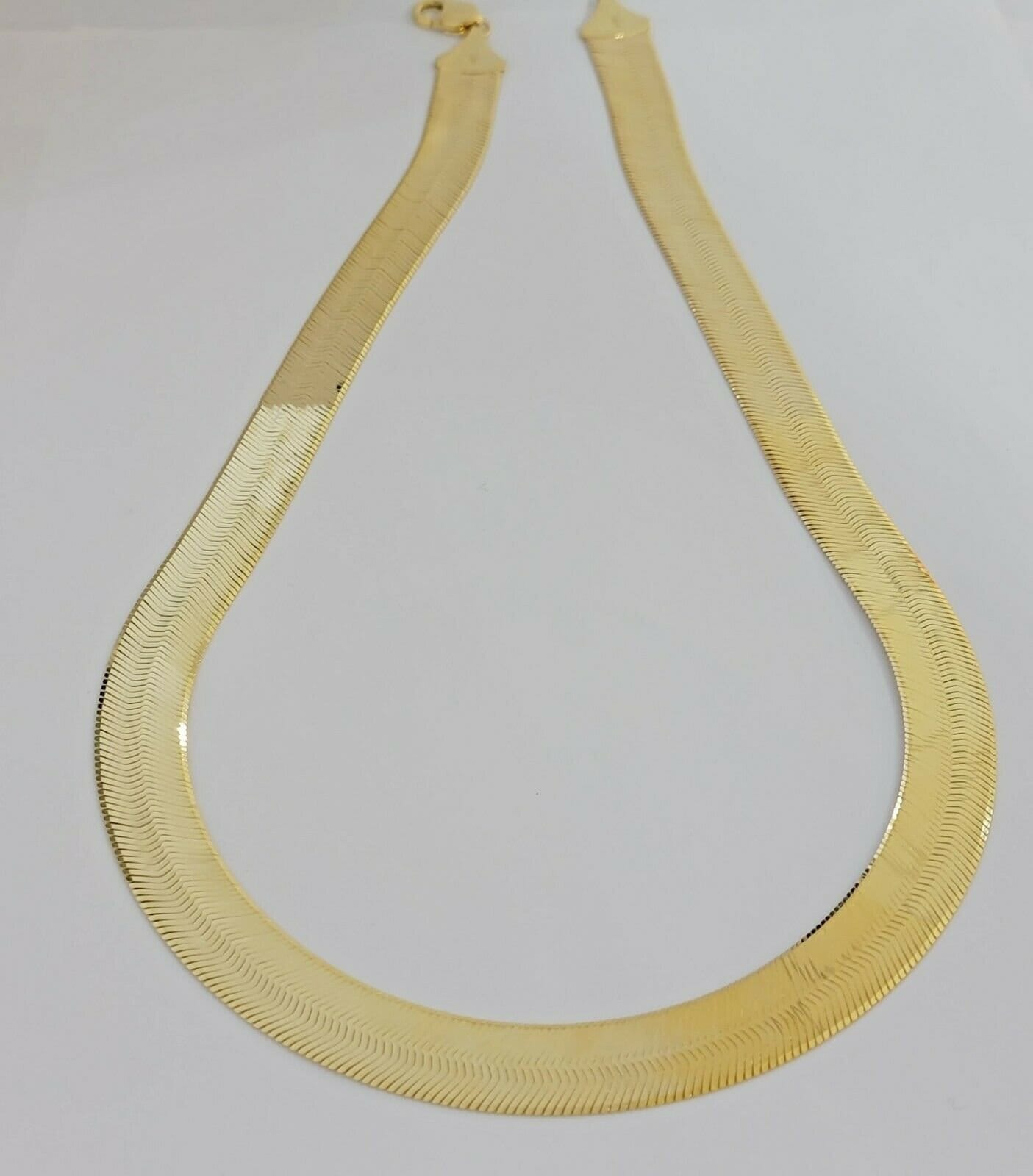 Real 10K Gold Herringbone Chain Necklace 15mm | Etsy