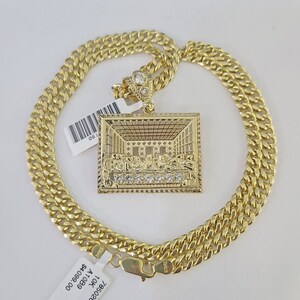 10k Gold Chain Last Supper Pendant Set Miami Cuban Link Necklace 5mm 20 ...
