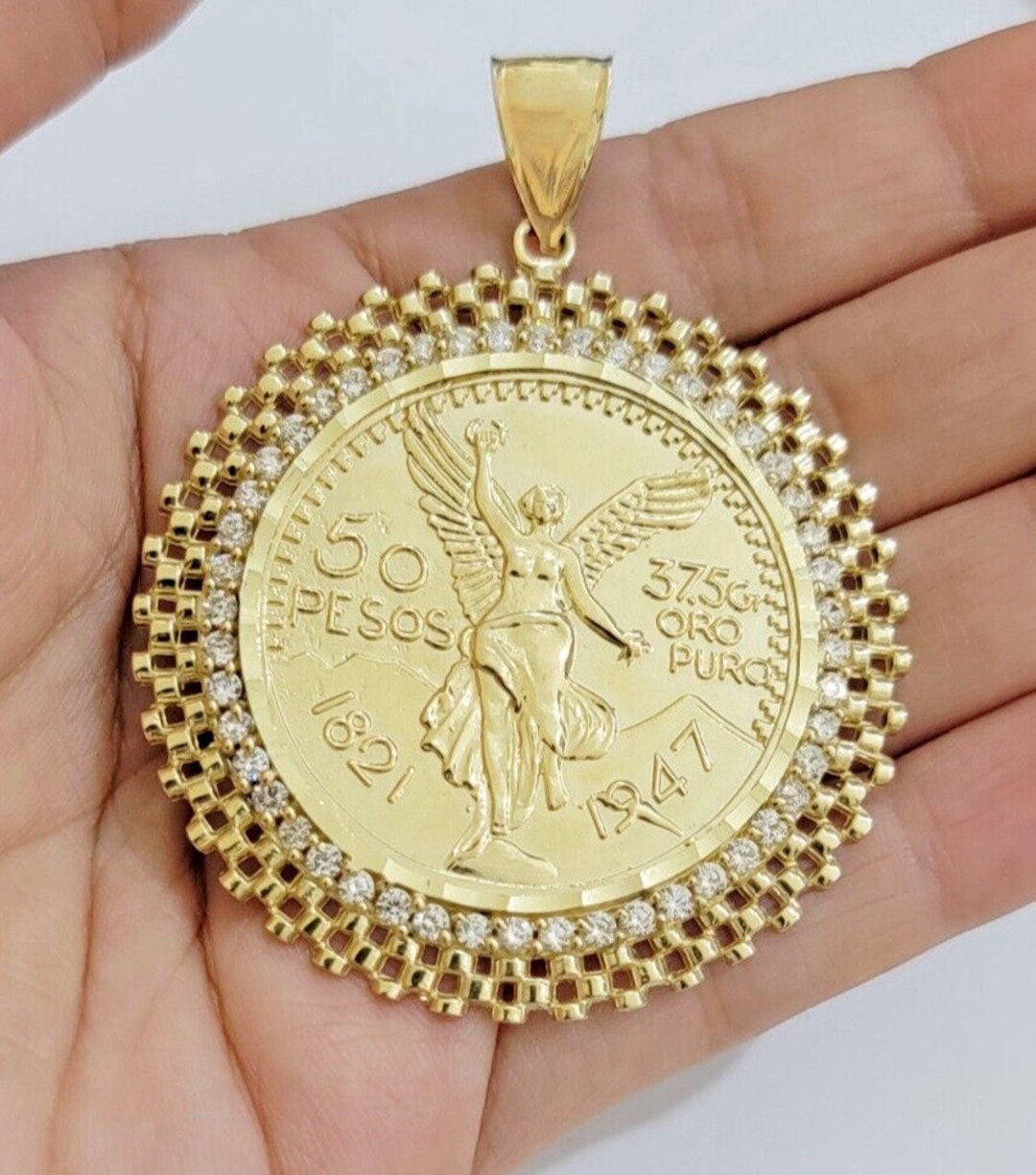 10kt Gold 1947 Mexican Centenario Coin Charm Pendant 50 Pesos With 10k ...