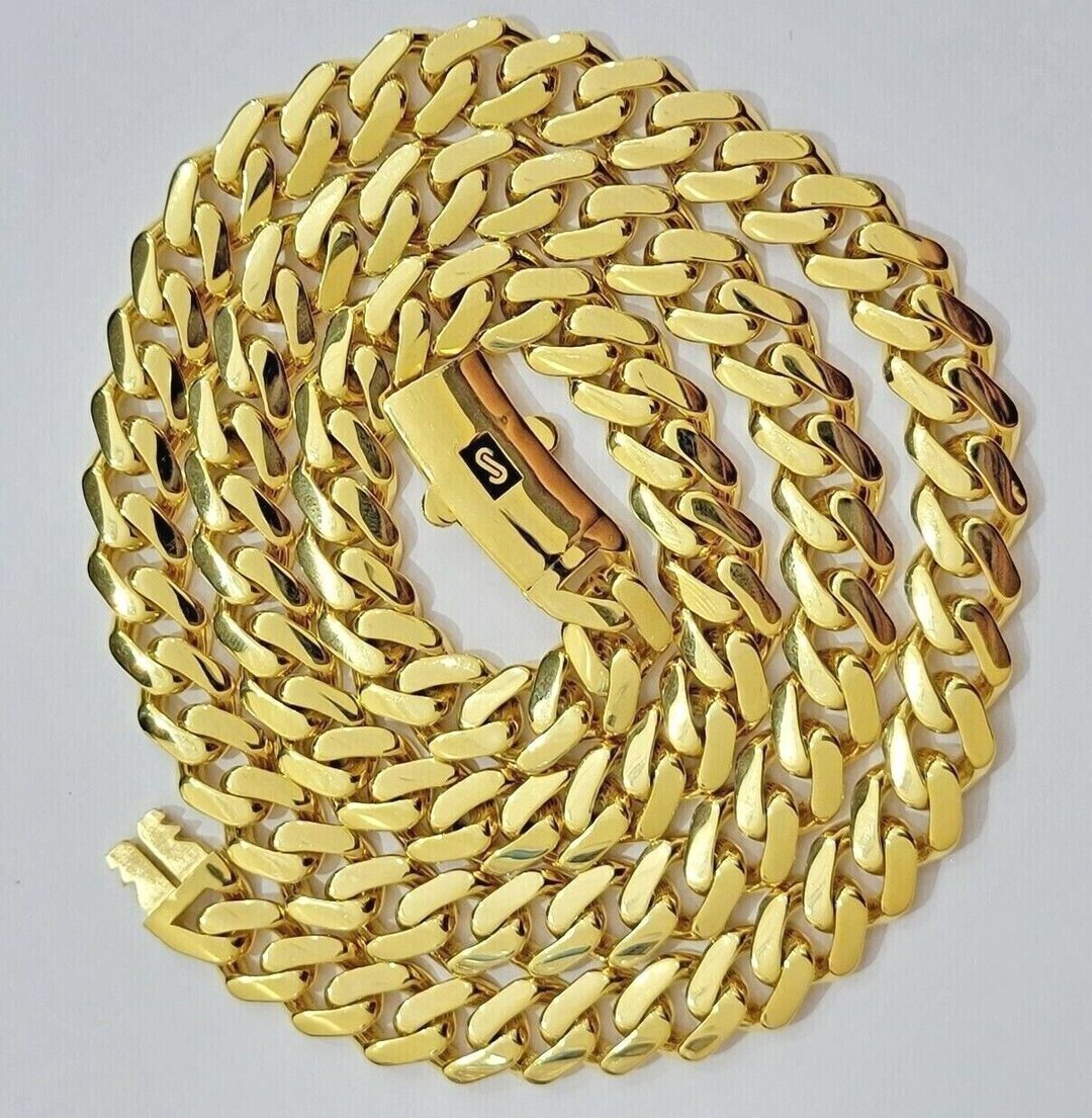 10k Gold Chain Miami Cuban Royal Link 8.5 Mm 22" Inch Plain Necklace ...