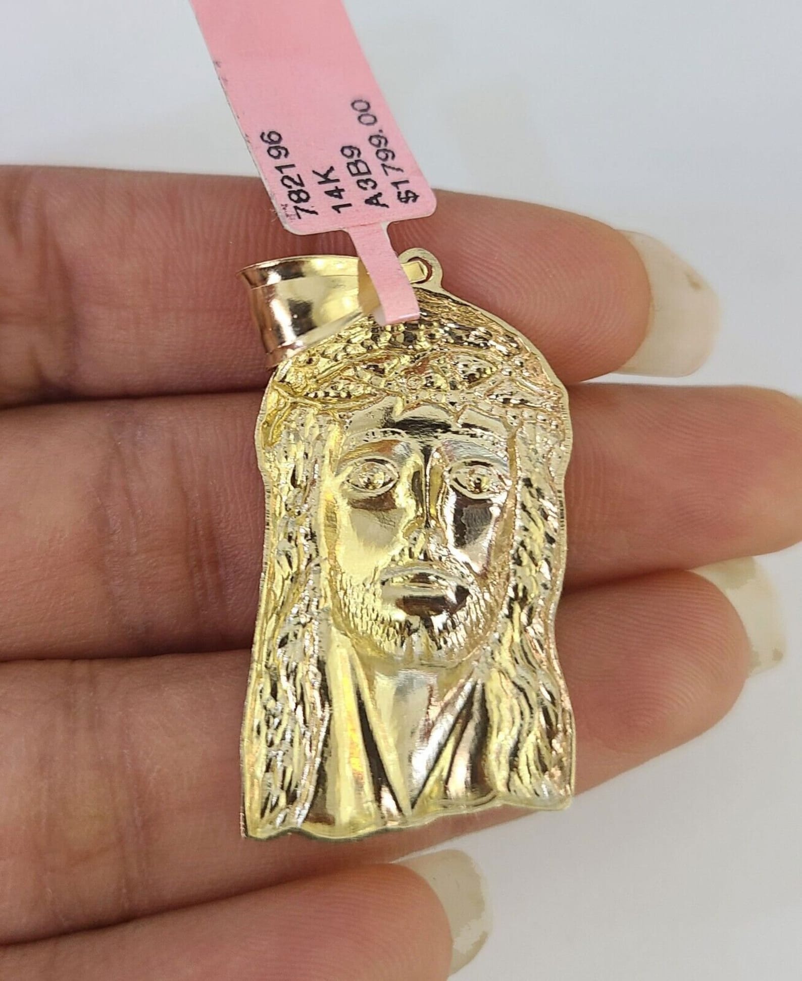 Real 14k Gold Chain Jesus Head Pendant Set 14kt Miami Cuban Link Chain ...
