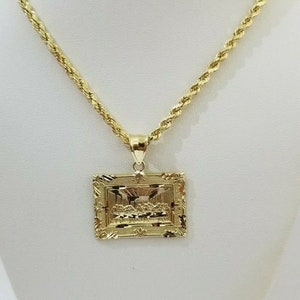 Real 10k Yellow Gold Rope Chain Last Supper Charm Pendant Set 3mm ...