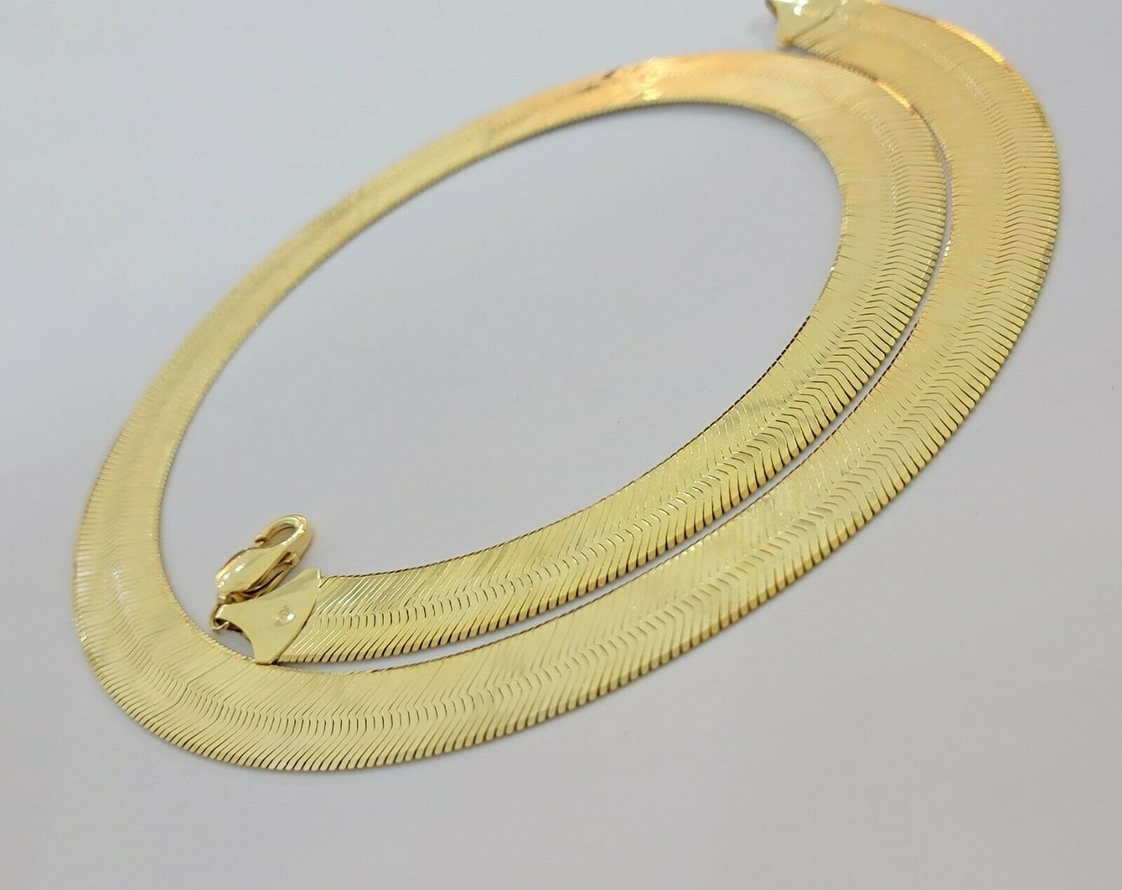 Real 10K Gold Herringbone Chain Necklace 15mm | Etsy