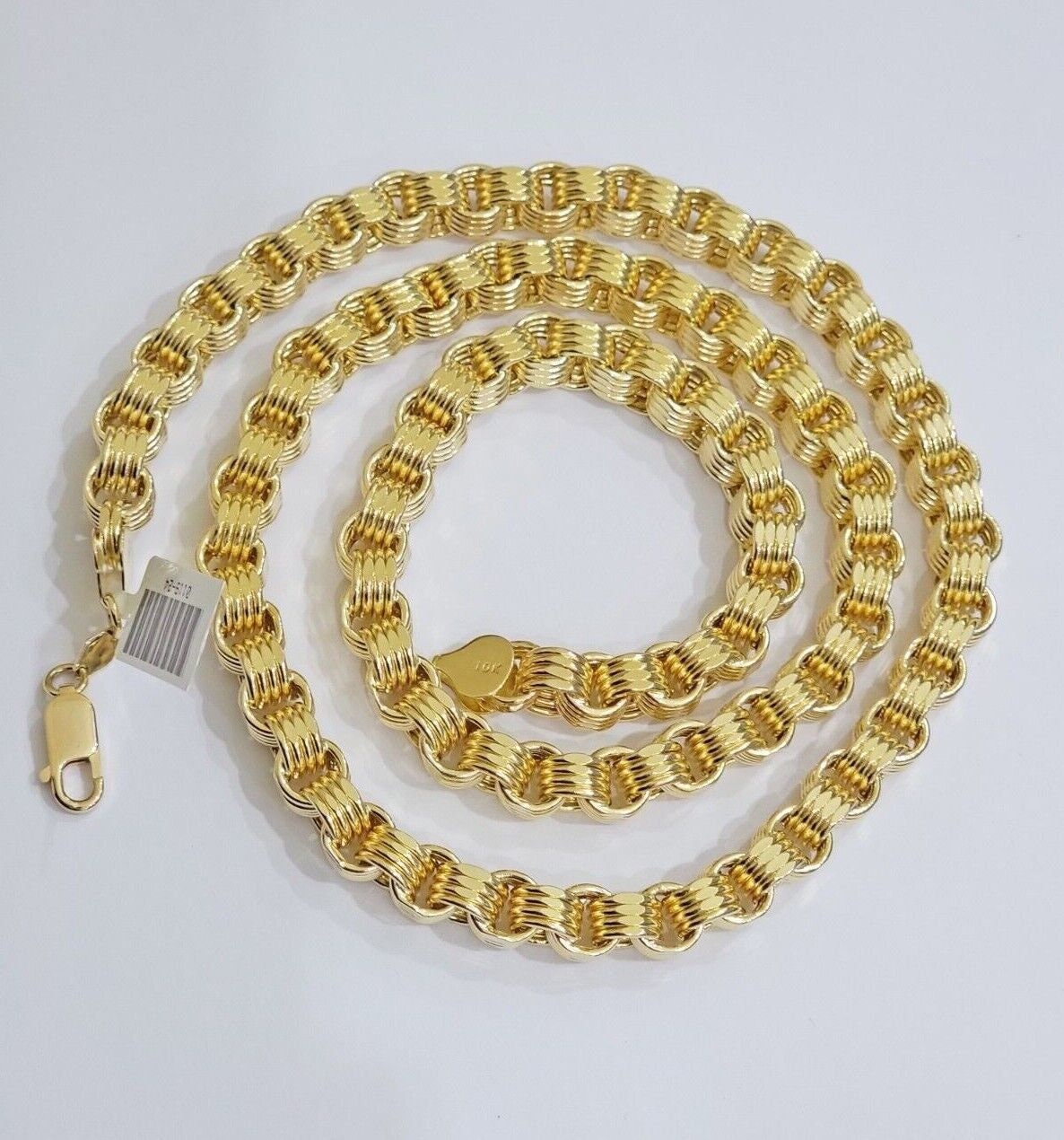 Real Gold Box Byzantine Chain Necklace 7.5mm 10k Yellow 22 Inches Men ...
