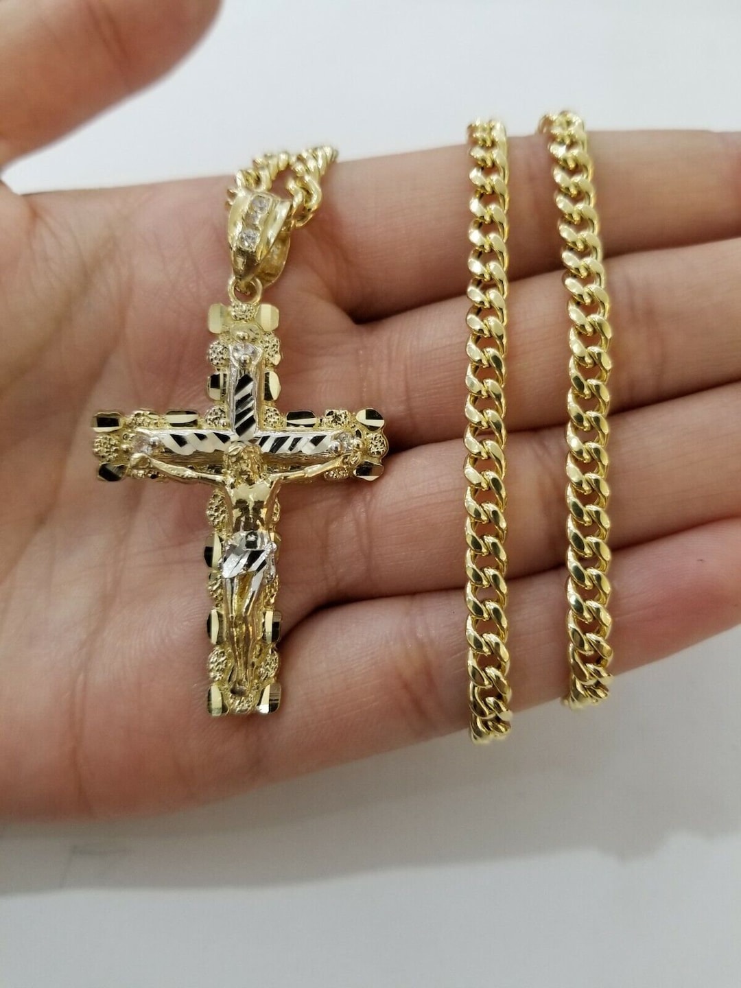 10k Yellow Gold Miami Cuban Link Chain Pendant Set Real 10k 5mm ...
