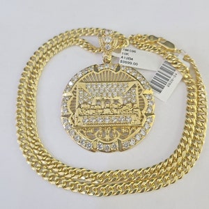 10k Gold Chain Last Supper Pendant Set Miami Cuban Link Necklace 5mm 20 ...