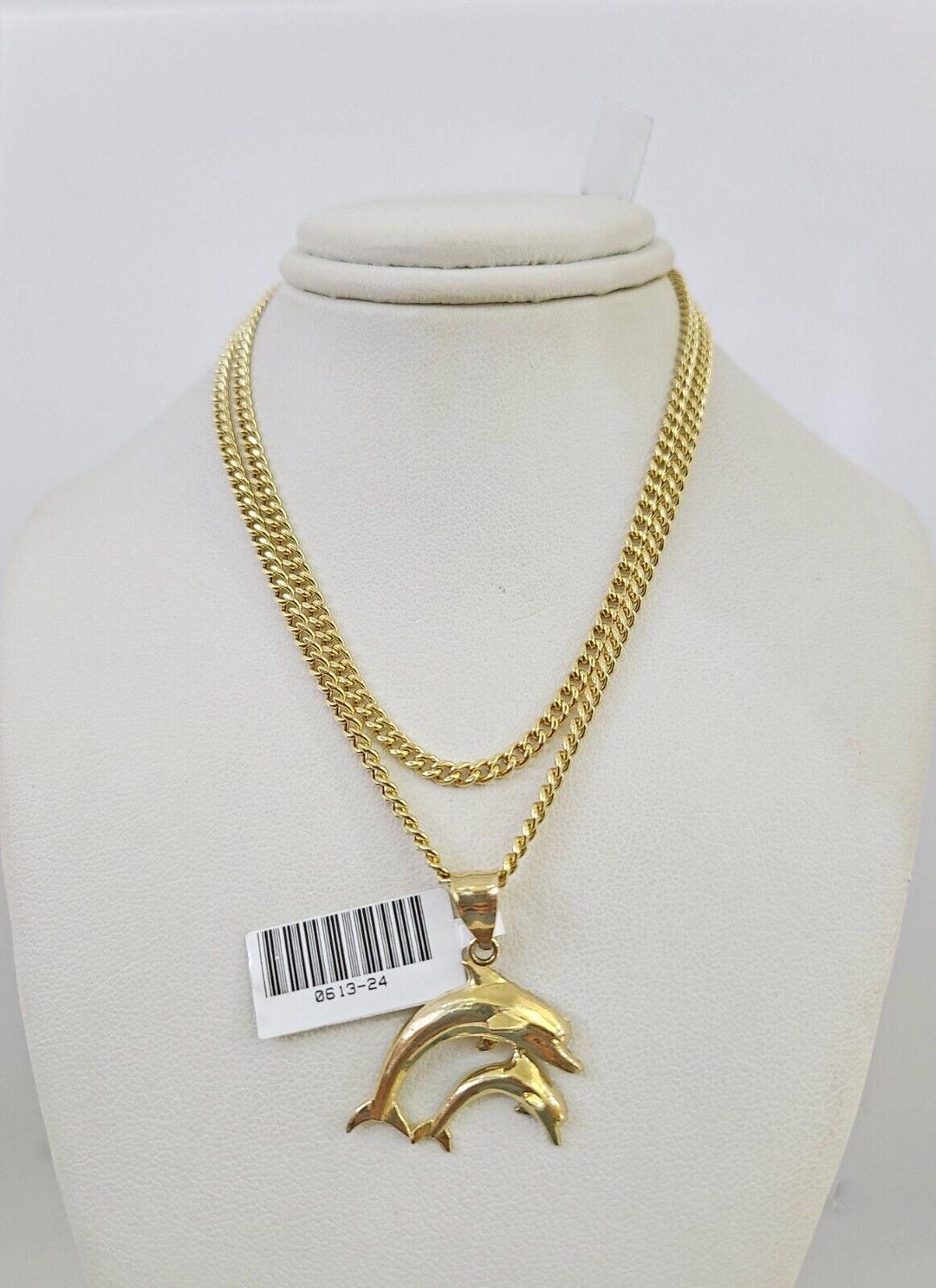 10k Gold Miami Cuban Chain Dolphins Charm Pendant 3mm 18-28in Necklace ...