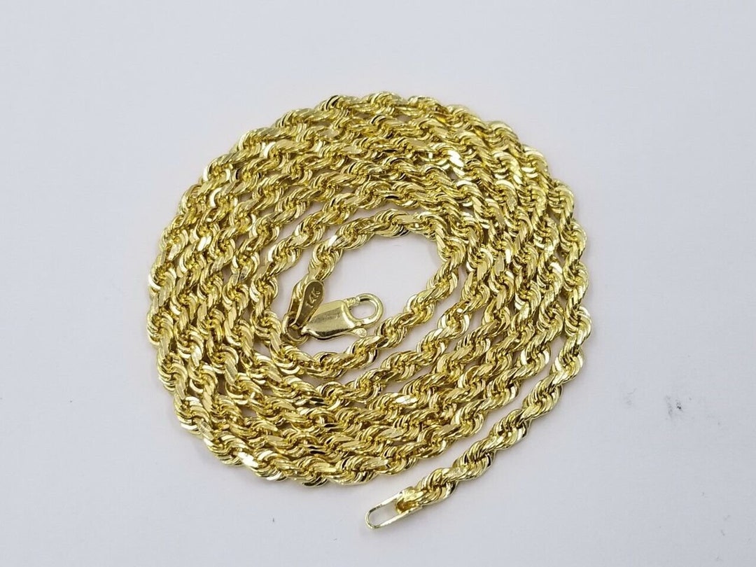 3mm Solid 10k Yellow Gold Rope Chain 16"-26" Inch Heavy Necklace Men ...