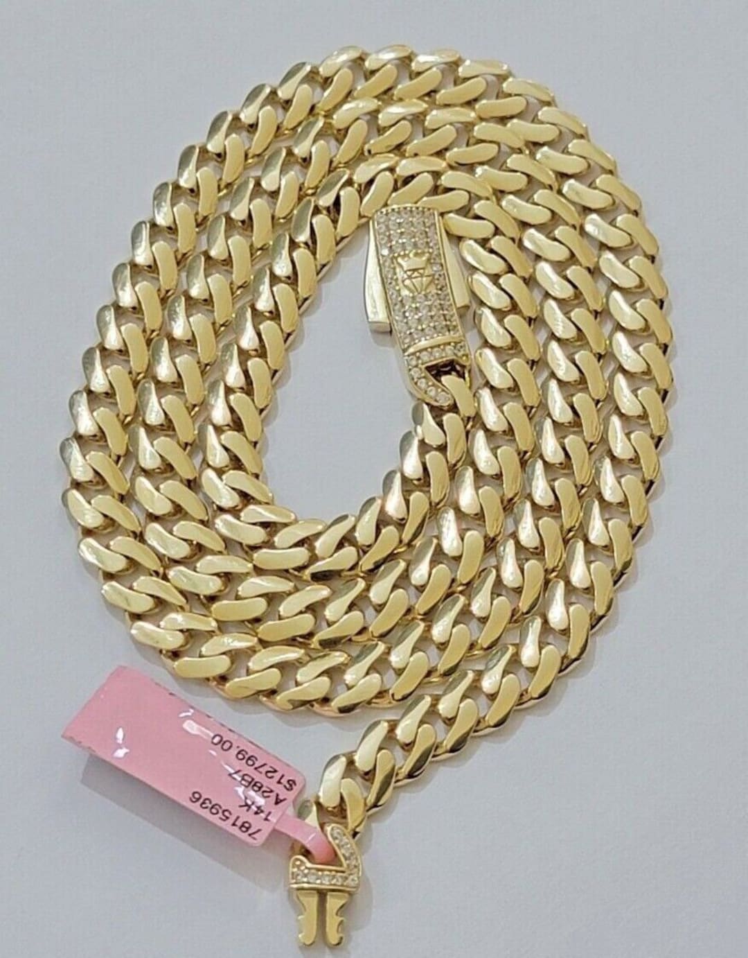 Real 14k Yellow Gold Monaco Chain Necklace 20 22'' 24'' 26 Inch 7mm ...